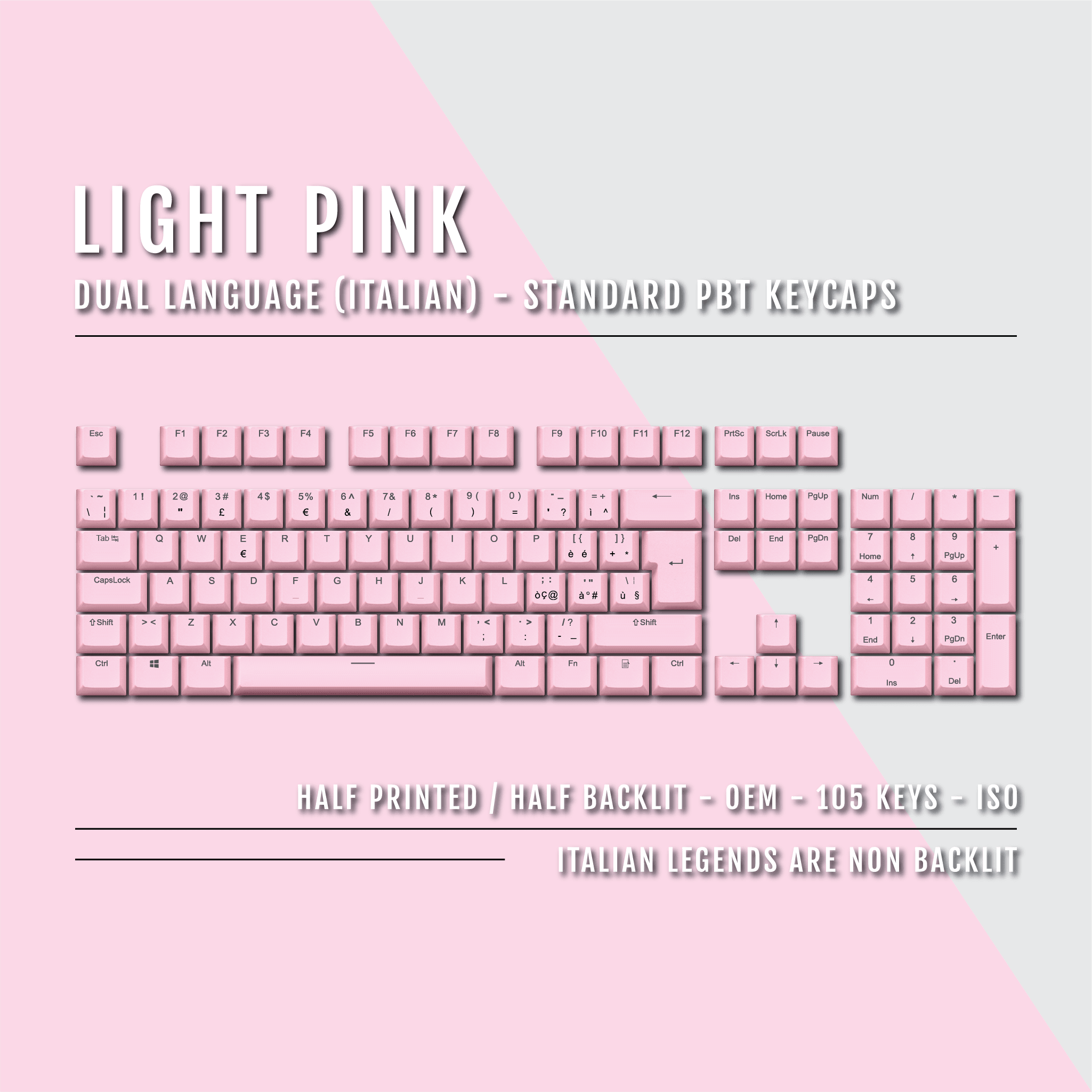 Light Pink Italian (ISO-IT) Dual Language PBT Keycap – Krome Keycaps LTD