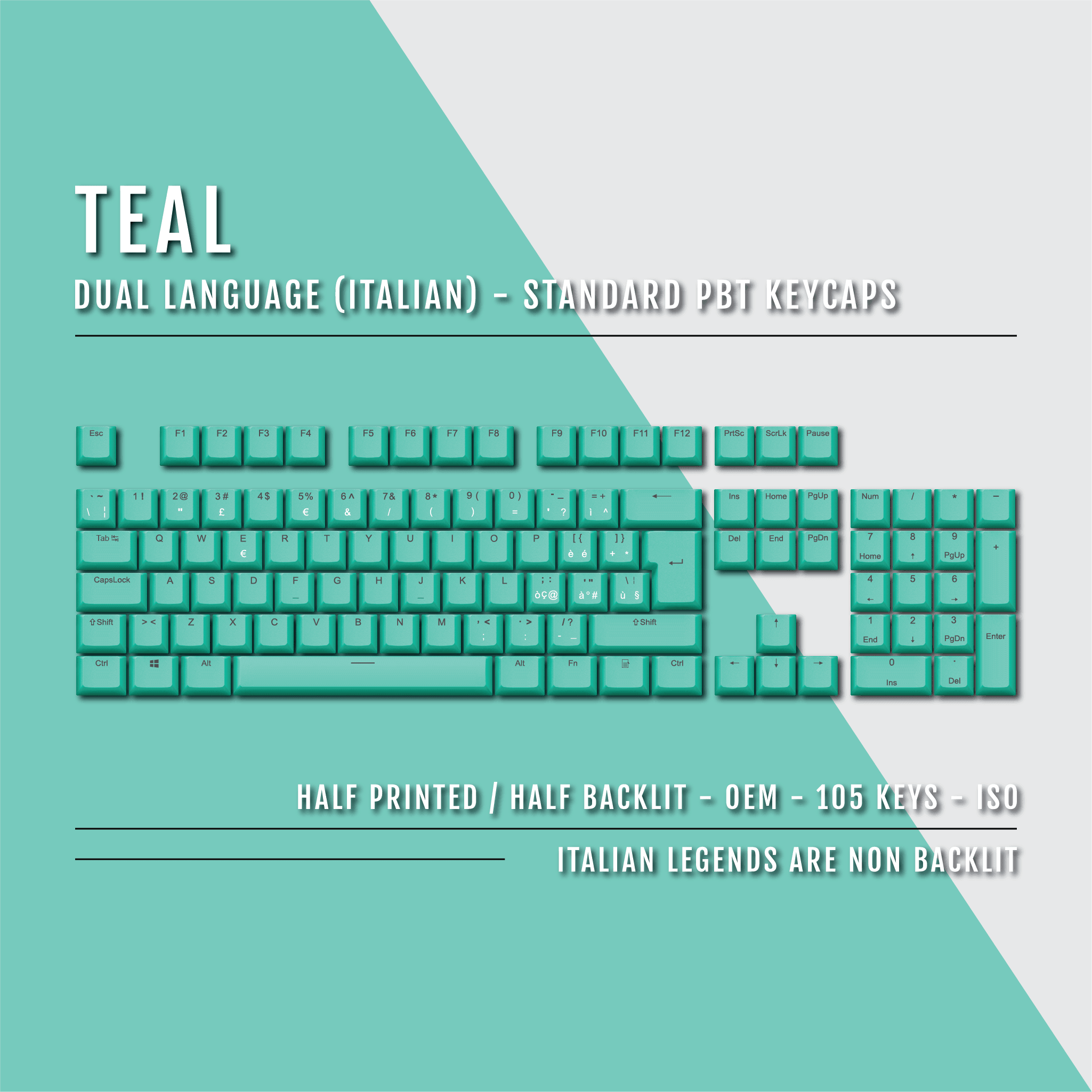Teal Italian (ISO-IT) Dual Language PBT Keycap – Krome Keycaps LTD