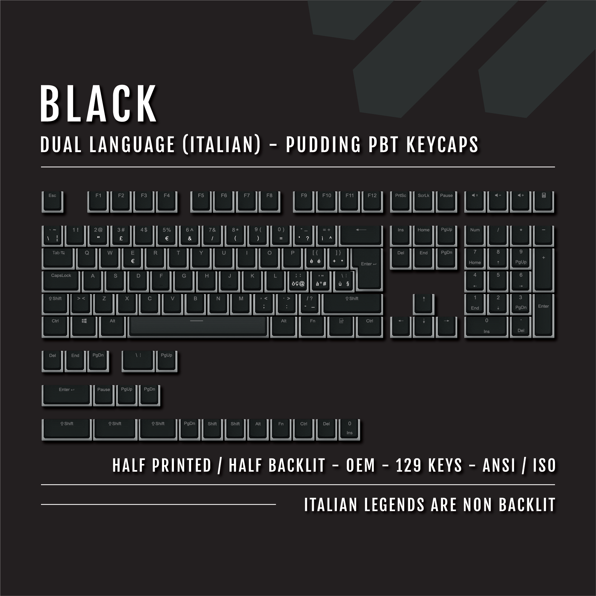 Black Italian (ISO-IT) Dual Language PBT Pudding Keycaps – Krome ...