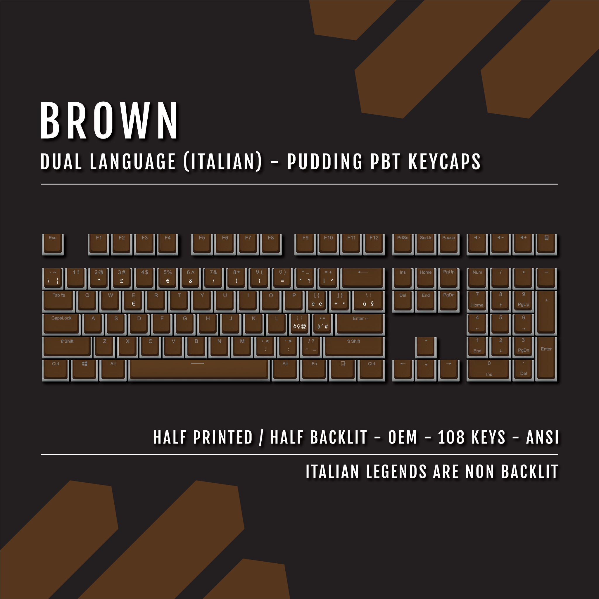 Brown Italian Dual Language PBT Pudding Keycaps – Krome Keycaps LTD