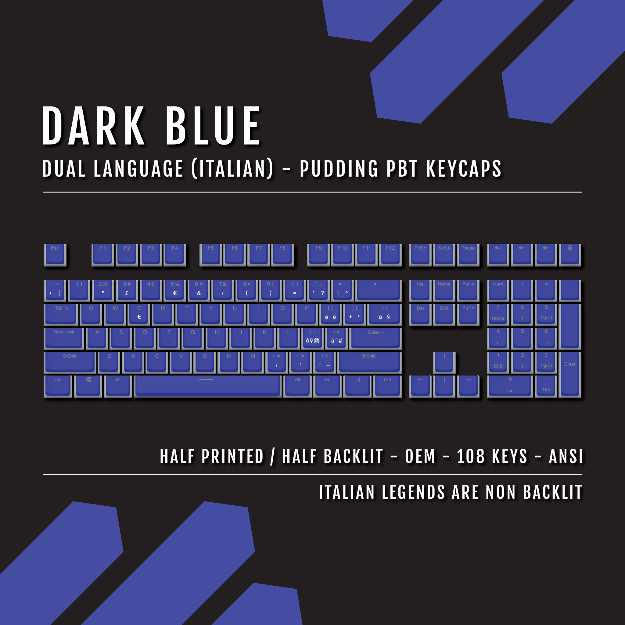 Dark Blue Italian Dual Language PBT Pudding Keycaps – Krome Keycaps LTD