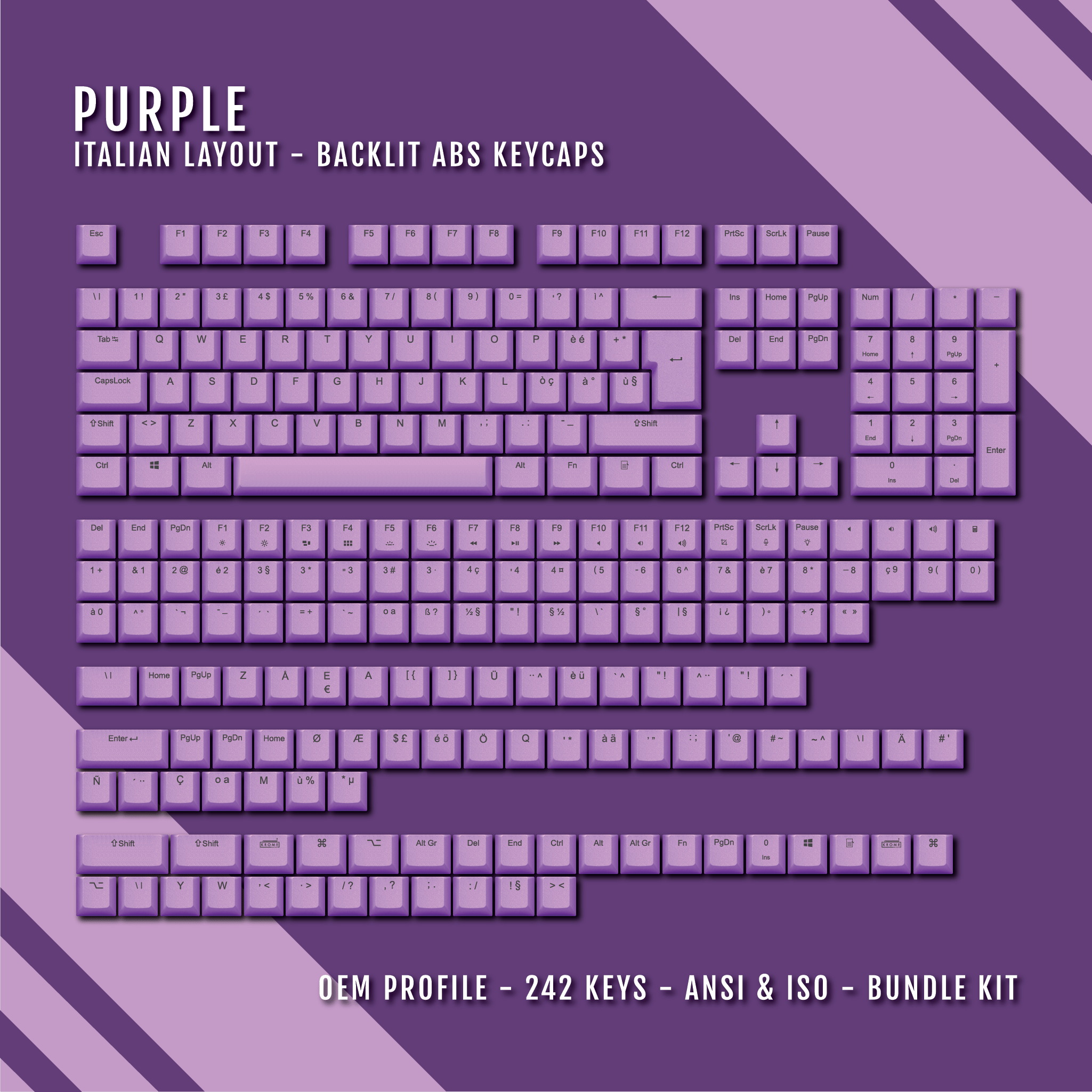 Purple Italian (ISO-IT) Backlit ABS Keycaps for Windows & Mac – Krome ...