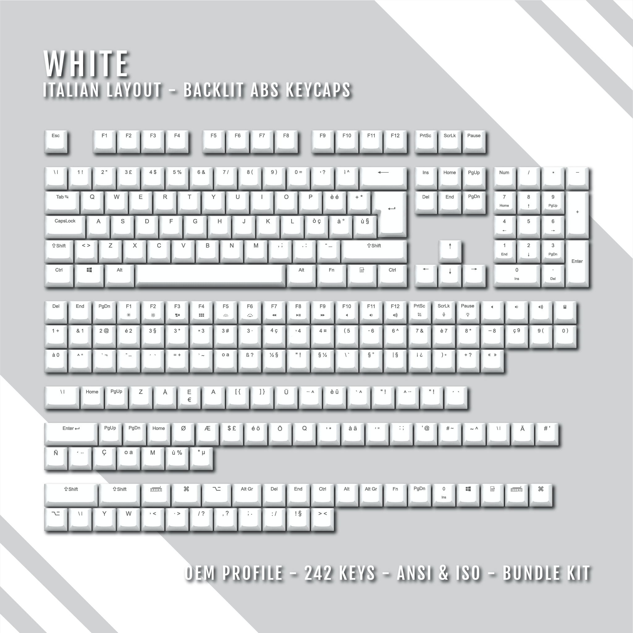 White Italian (ISO-IT) Backlit ABS Keycaps for Windows & Mac – Krome ...