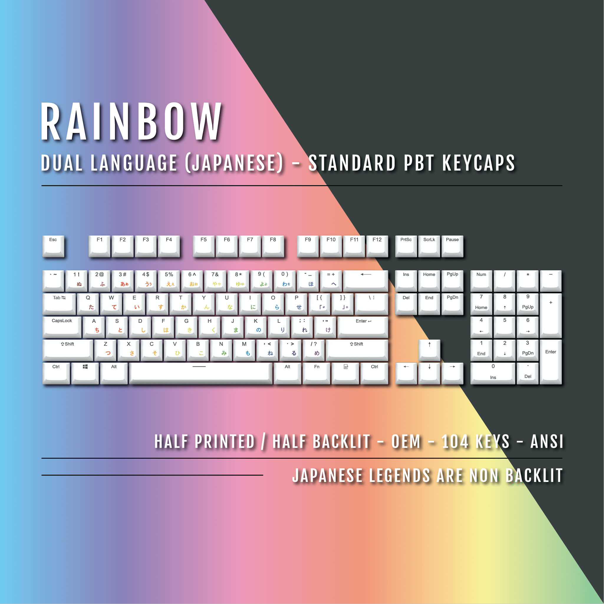 White Rainbow Japanese Dual Language PBT Keycaps – Krome Keycaps LTD