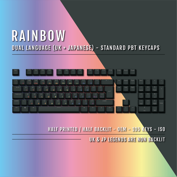 Black Rainbow UK & Japanese Dual Language PBT Keycaps – Krome Keycaps LTD