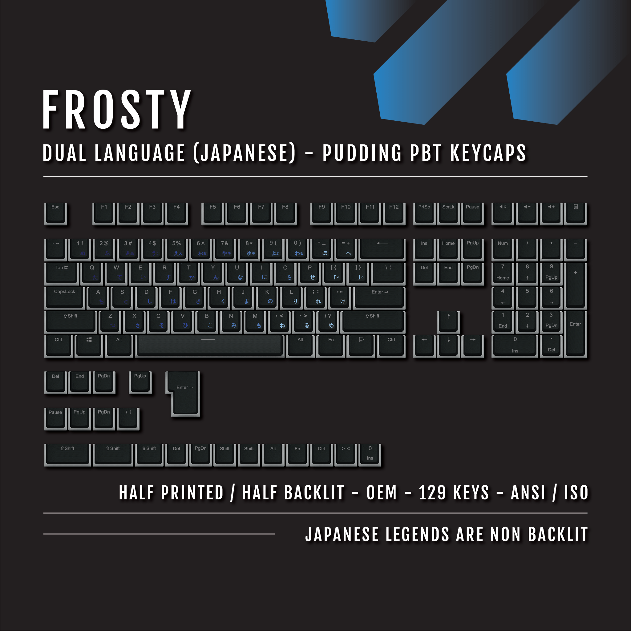Black Frosty Japanese Dual Language PBT Pudding Keycaps – Krome Keycaps LTD