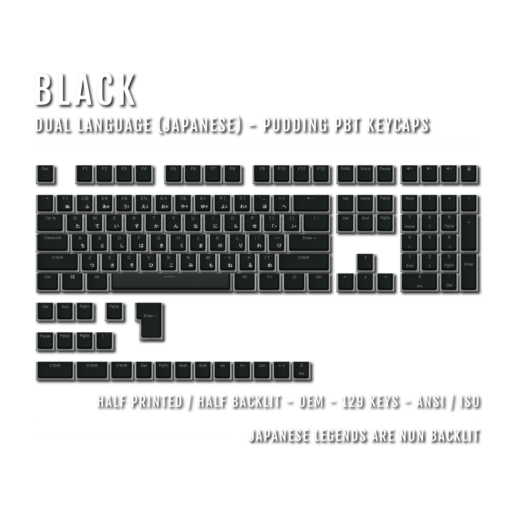 Black Japanese Dual Language PBT Pudding Keycaps – Krome Keycaps LTD