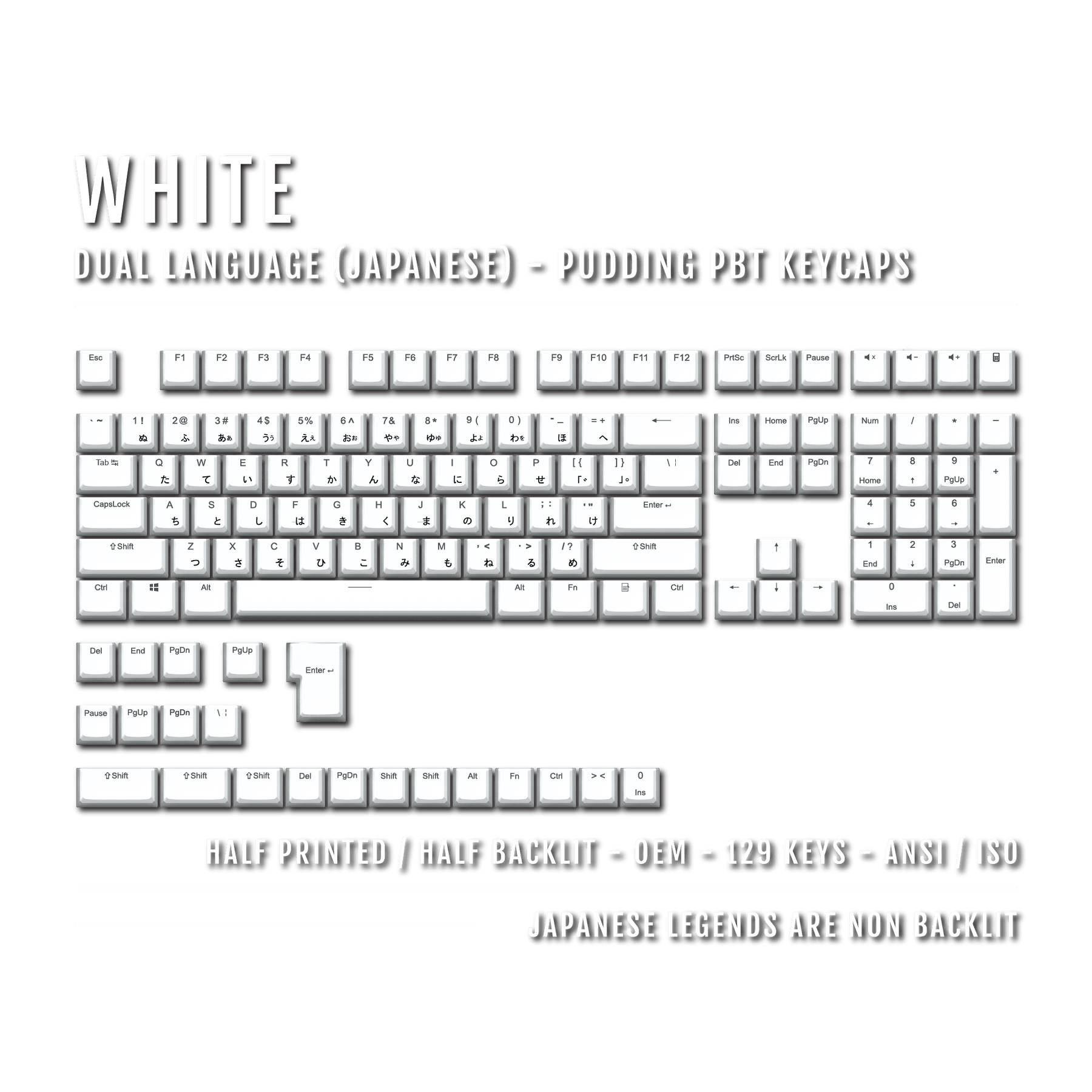 White Japanese Dual Language PBT Pudding Keycaps – Krome Keycaps LTD