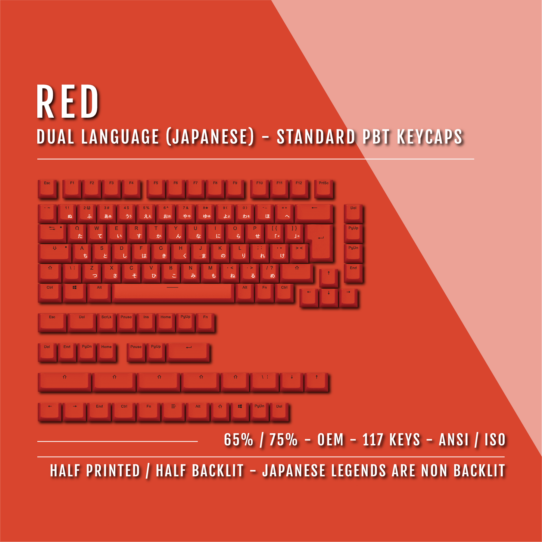 Red Japanese Dual Language PBT Keycaps - 65/75% – Krome Keycaps LTD