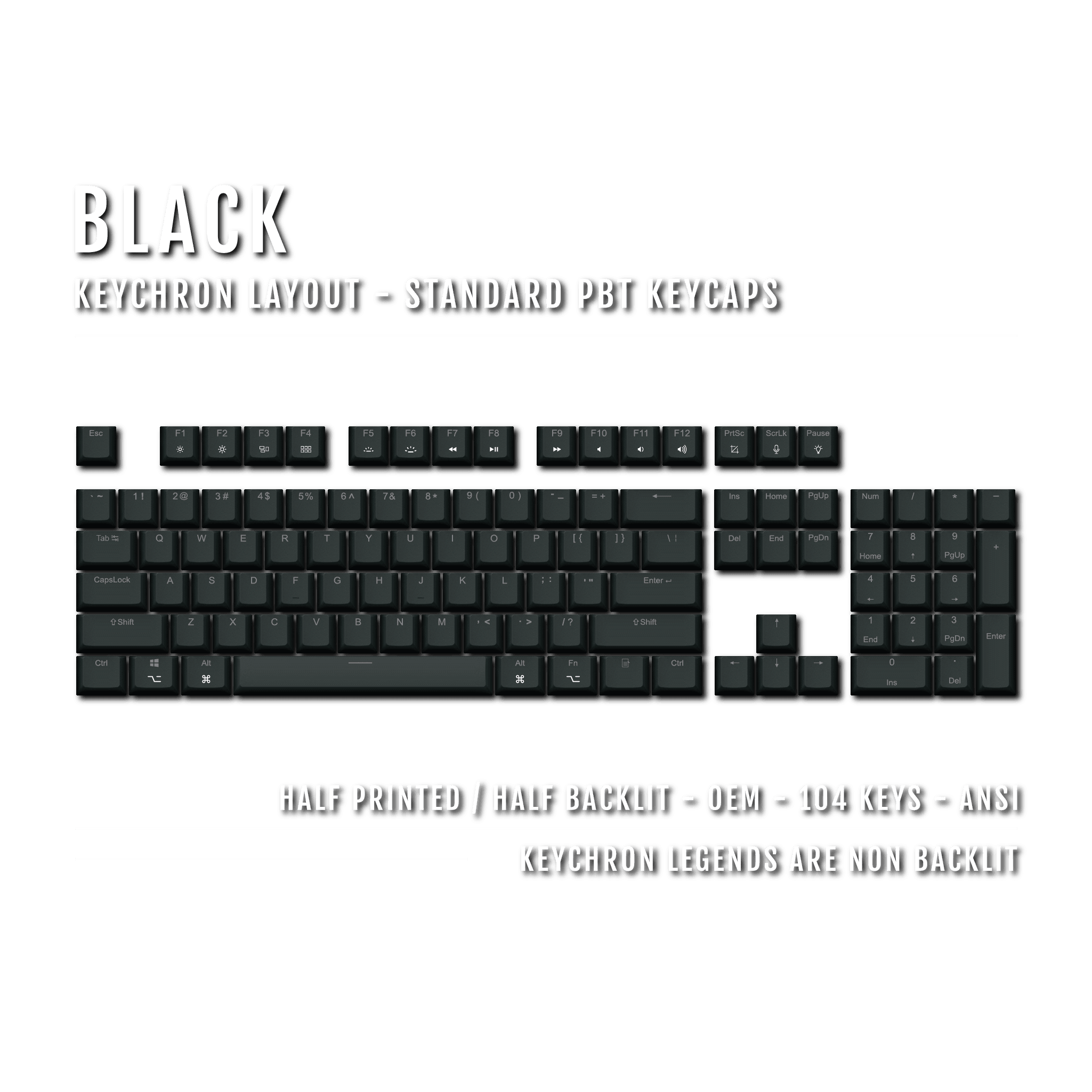 US Black PBT Keychron (Layout) Keycaps - 100% Size - Dual Language Key ...