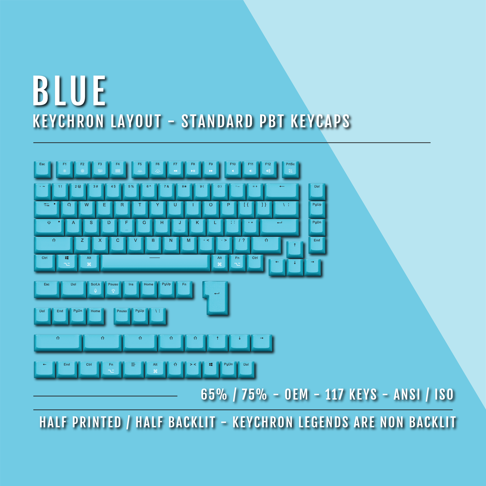 Blue Keychron (Layout) Dual Language PBT Keycaps - 65/75% – Krome ...