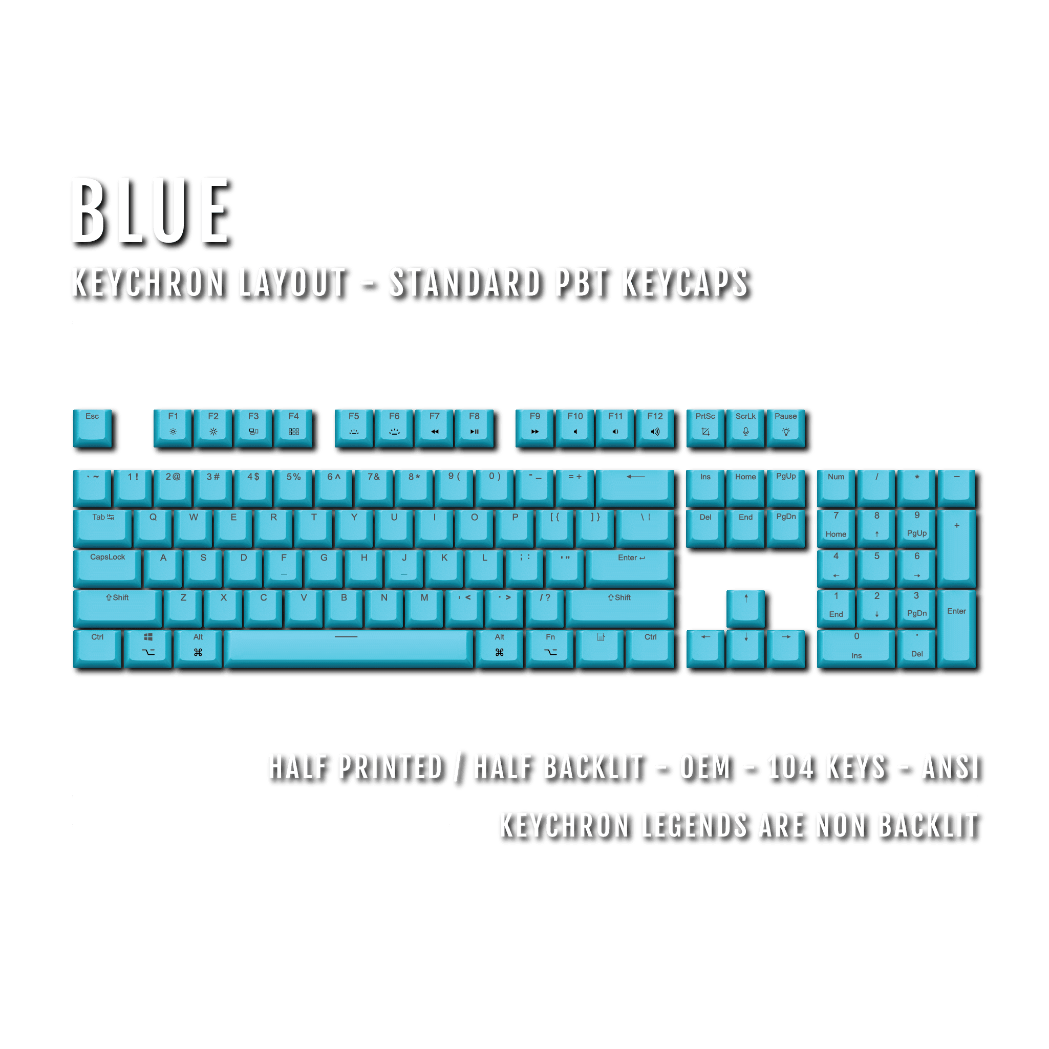 US Blue PBT Keychron (Layout) Keycaps - 100% Size - Dual Language Keyc ...