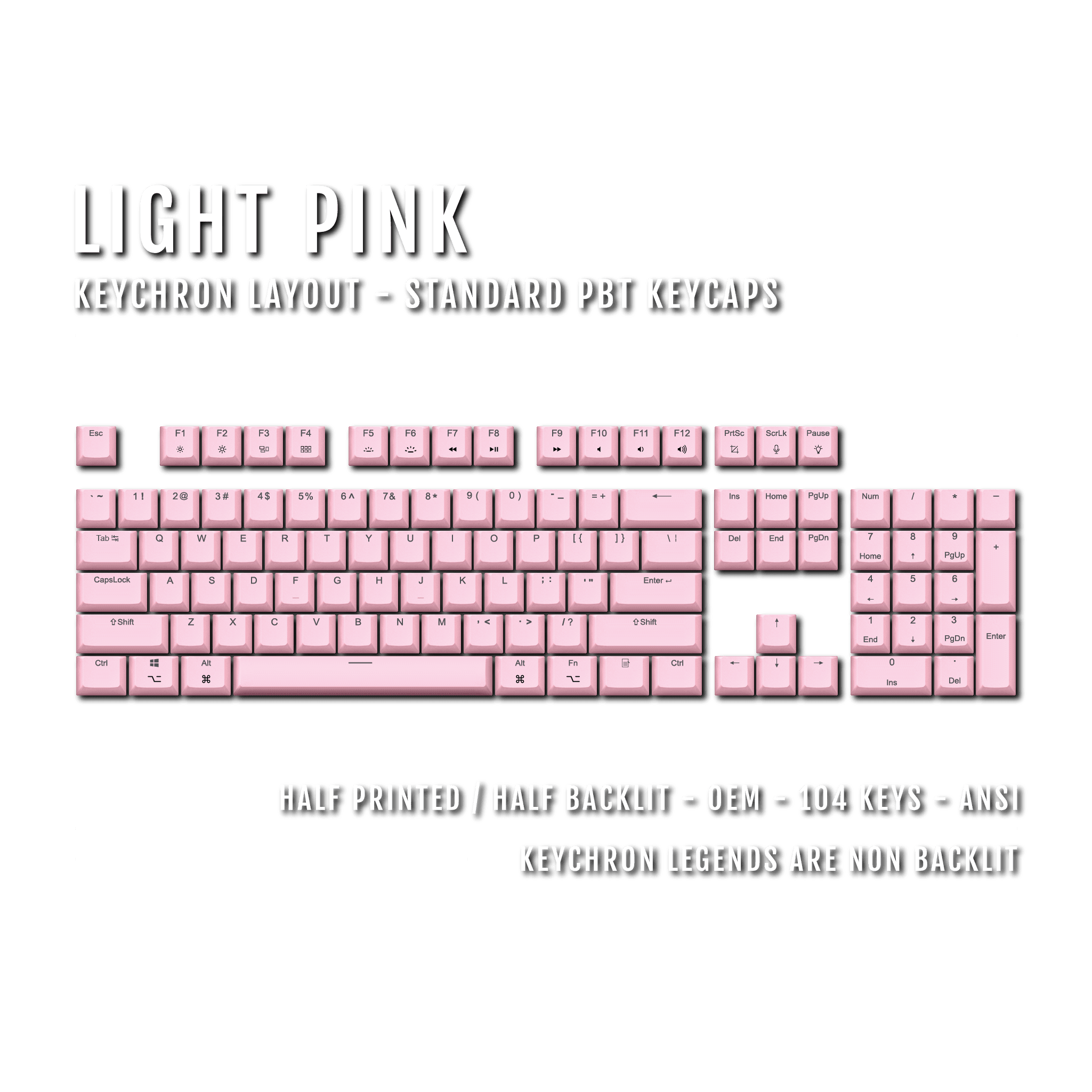 US Light Pink PBT Keychron (Layout) Keycaps - 100% Size - Dual Languag ...