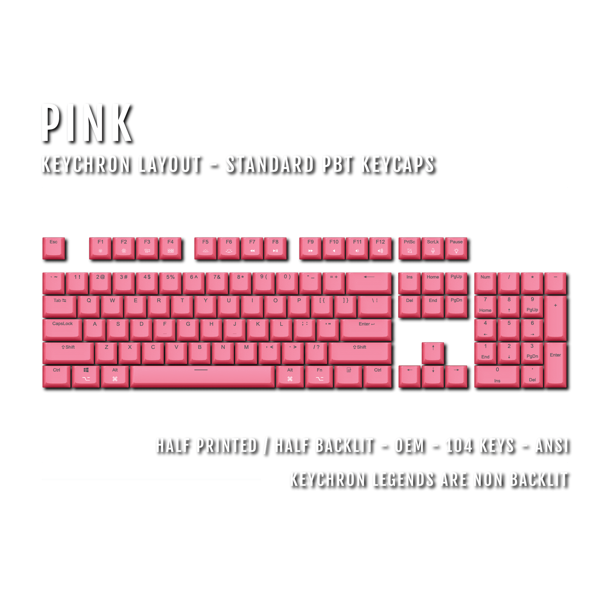 US Pink PBT Keychron (Layout) Keycaps - 100% Size - Dual Language Keyc ...