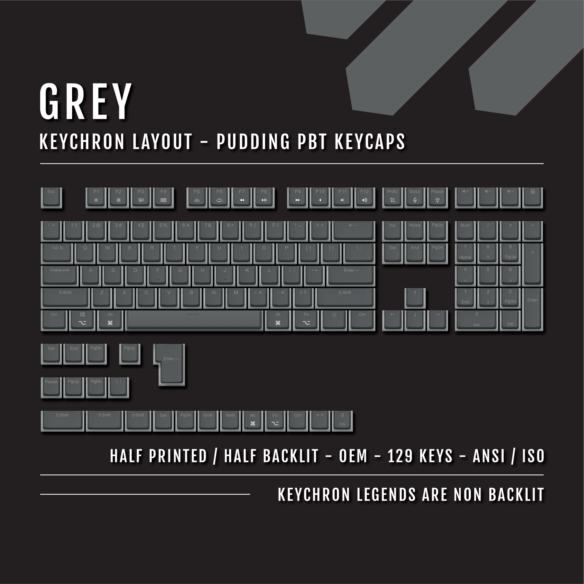 Grey Keychron (Layout) Dual Language PBT Pudding Keycaps – Krome ...