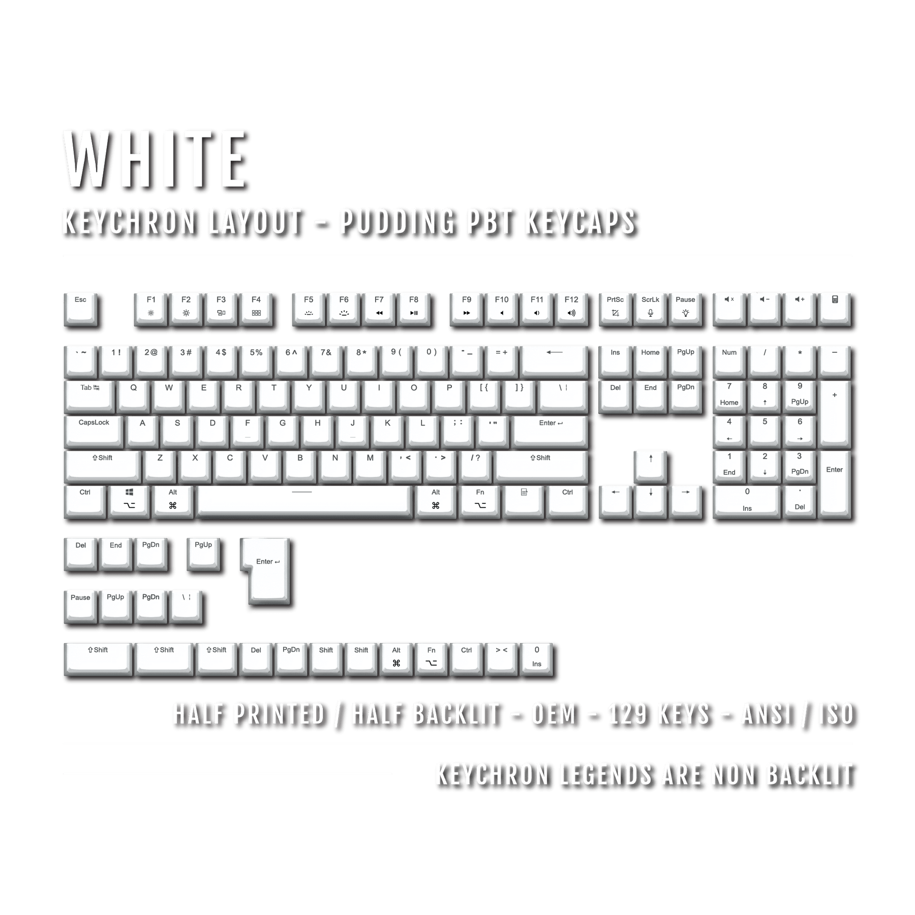 White Keychron (Layout) Dual Language PBT Pudding Keycaps – Krome ...