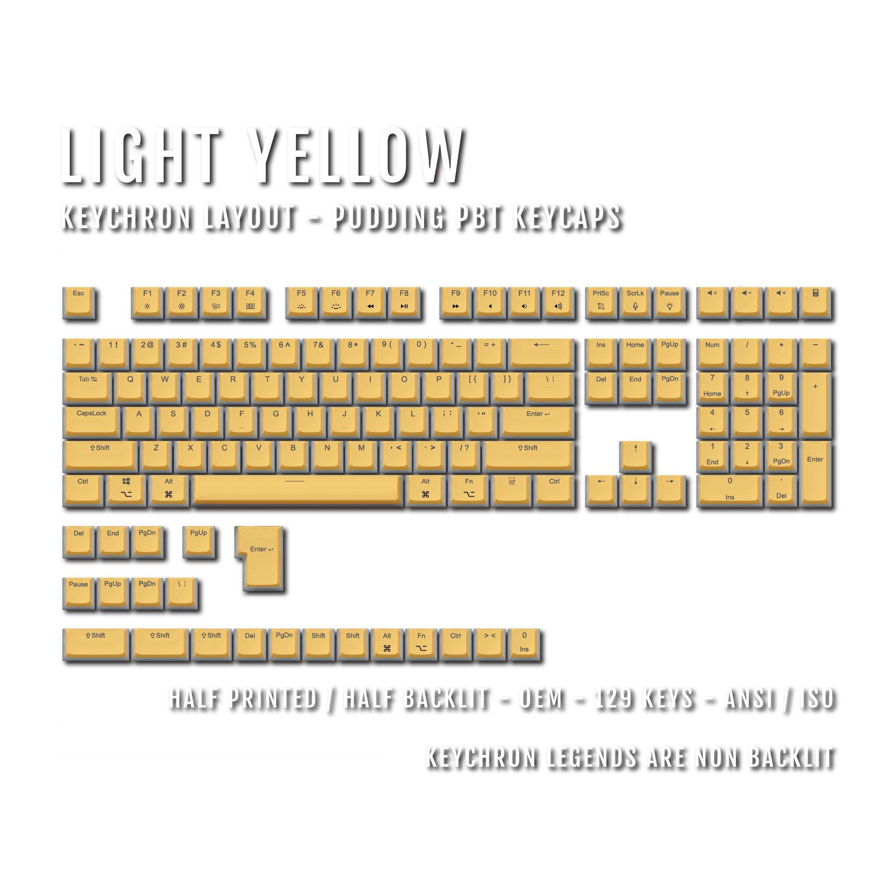 Light Yellow Keychron (Layout) Dual Language PBT Pudding Keycaps ...