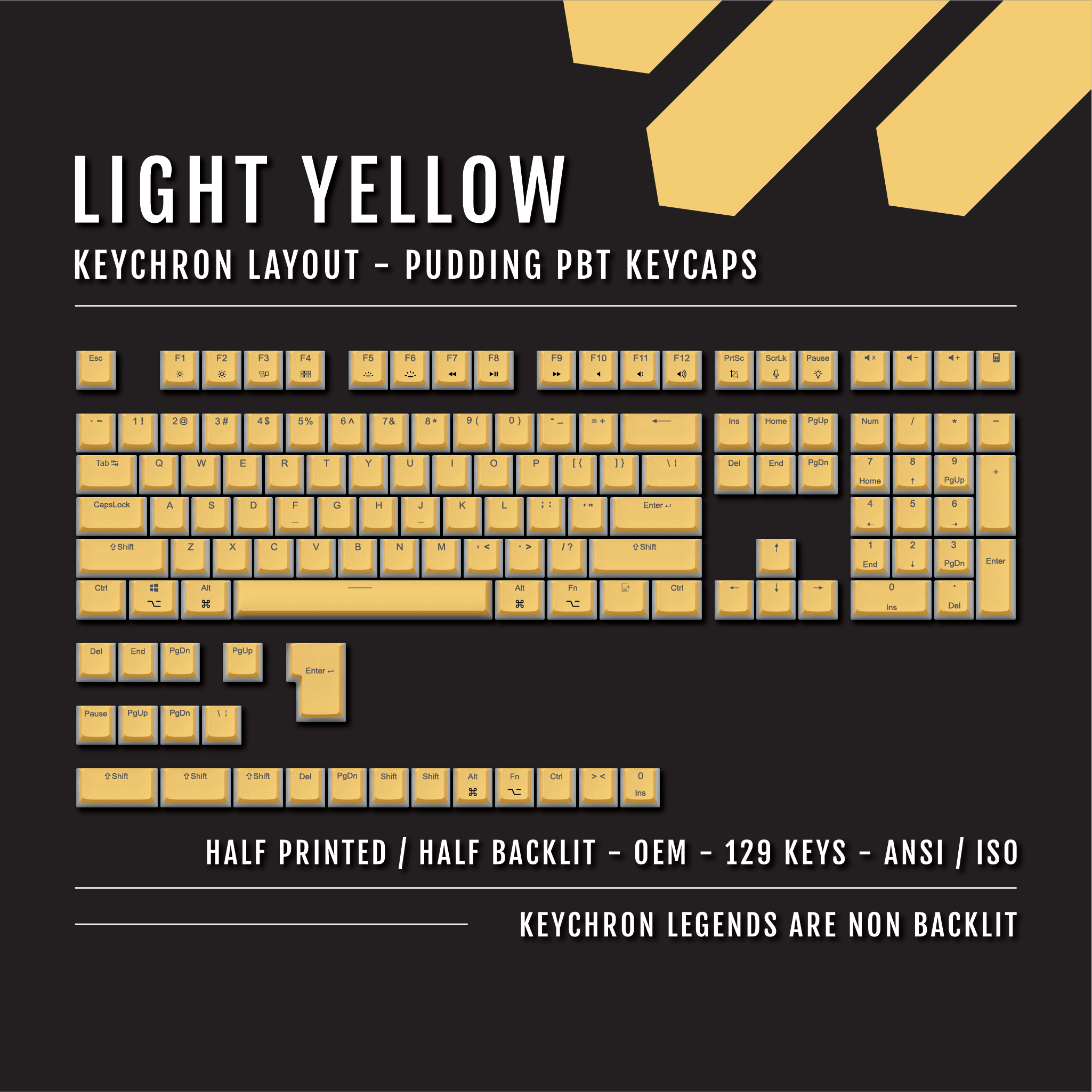 Light Yellow Keychron (Layout) Dual Language PBT Pudding Keycaps ...