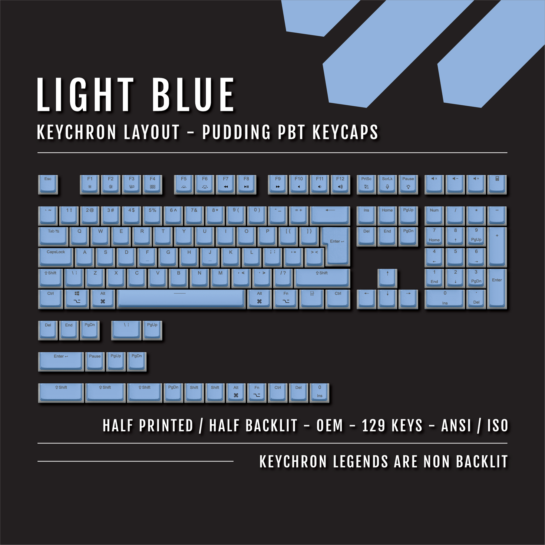 Light Blue Keychron (Layout) Dual Language PBT Pudding Keycaps – Krome ...