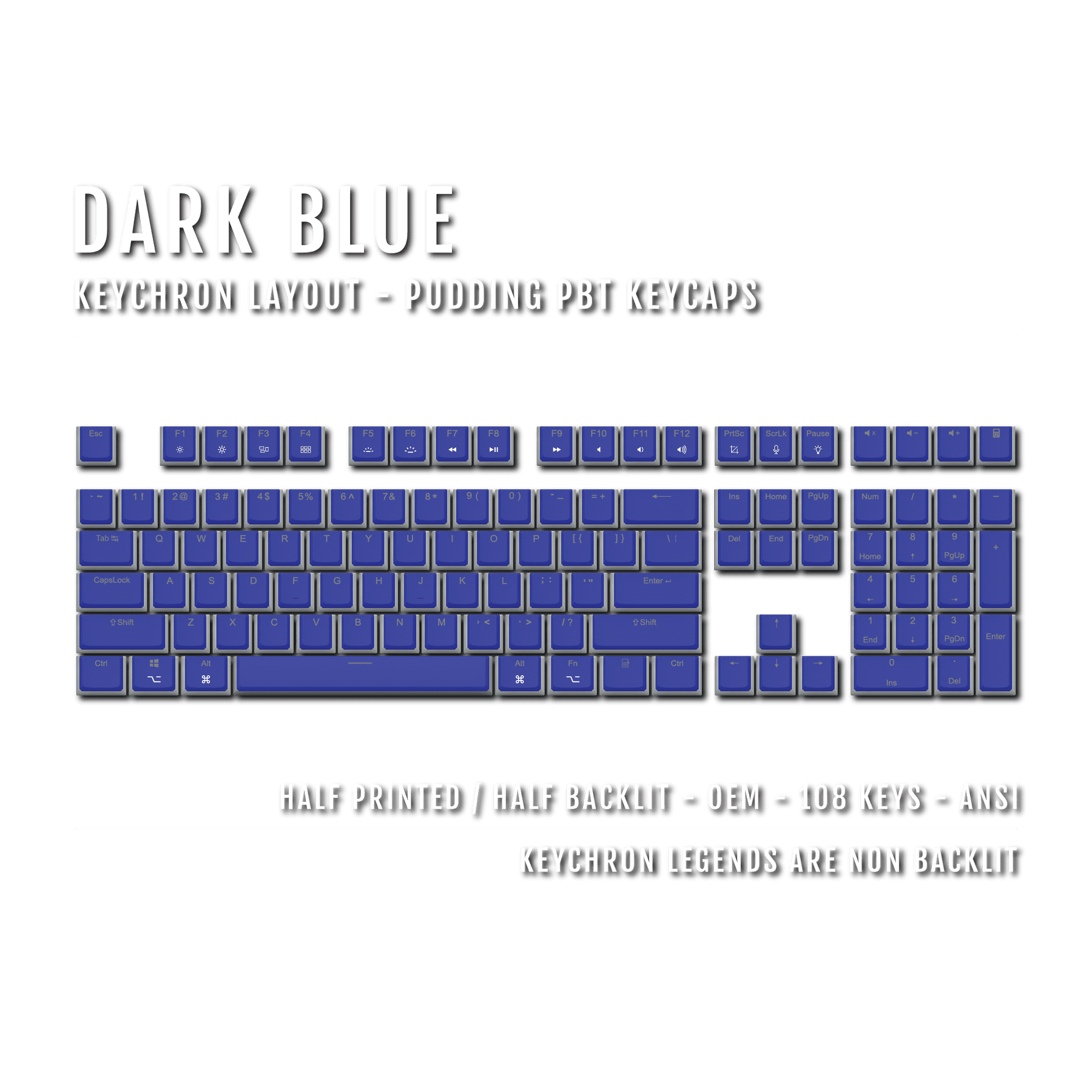 Dark Blue Keychron (Layout) Dual Language PBT Pudding Keycaps – Krome ...