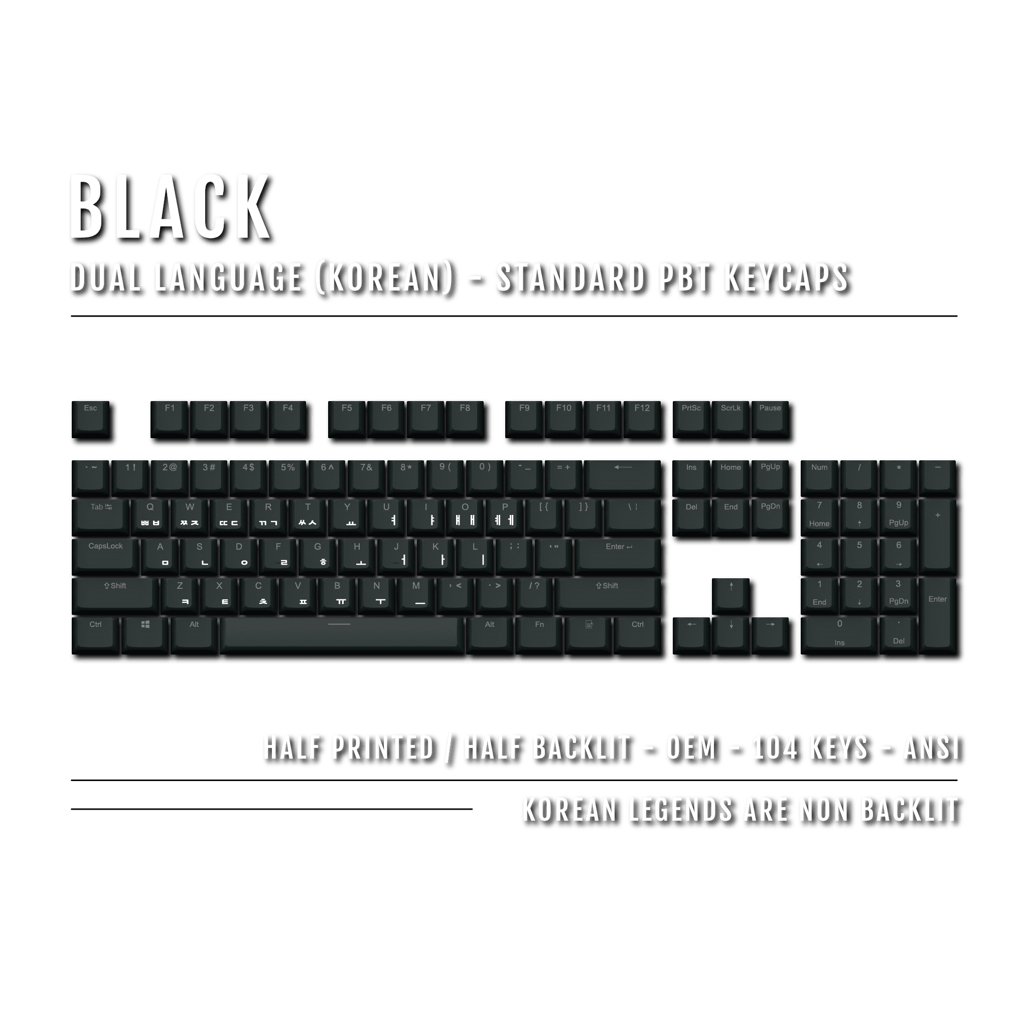 US Black PBT Korean (Hangul) Keycaps - 100% Size - Dual Language Keyca ...