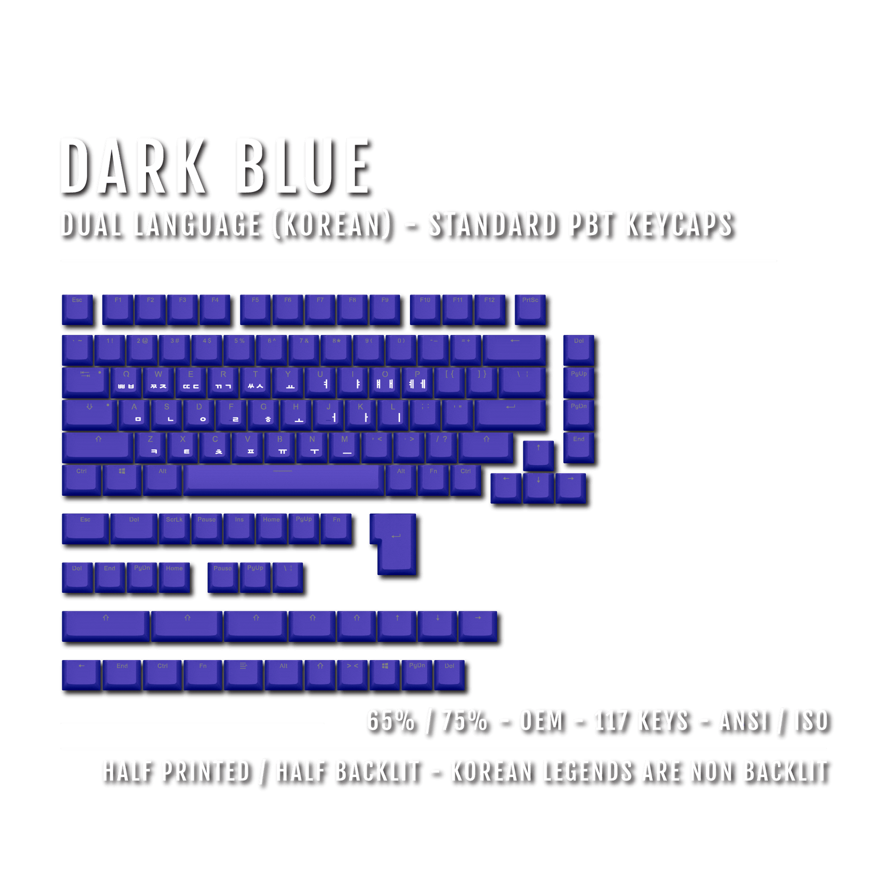 Dark Blue Korean Dual Language PBT Keycaps - 65/75% – Krome Keycaps LTD