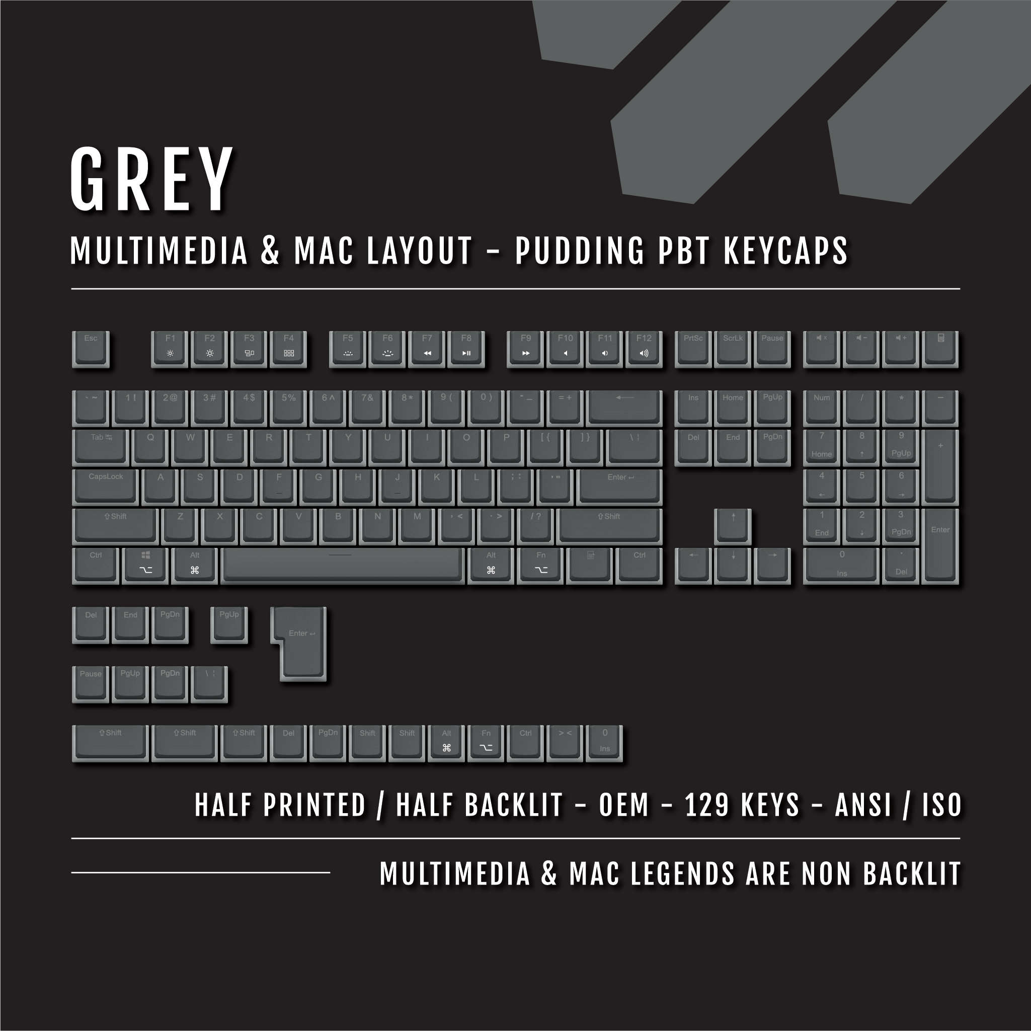 Grey Mac/Multimedia Dual Language PBT Pudding Keycaps – Krome Keycaps LTD
