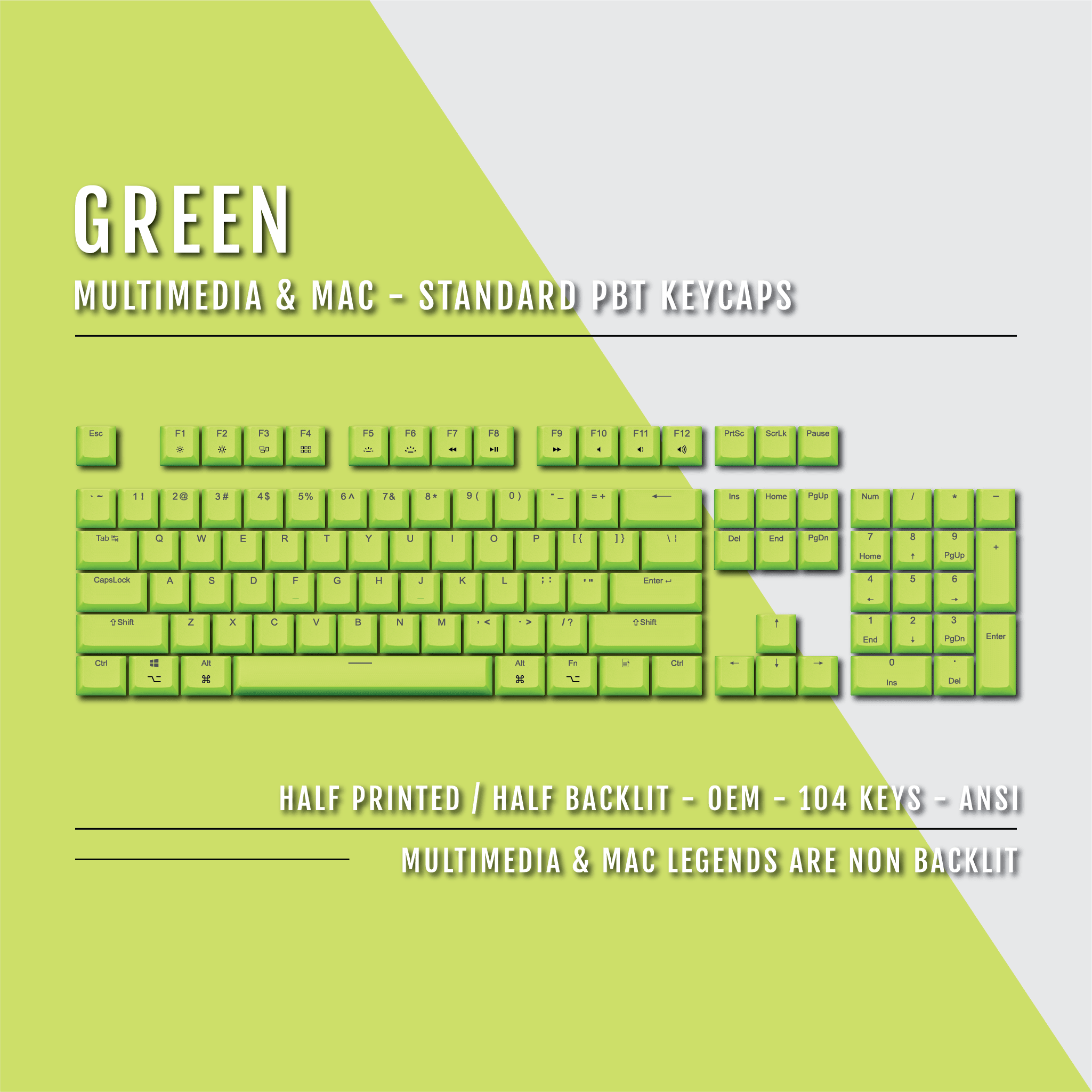 Green Mac & Multimedia Dual Language PBT Keycaps – Krome Keycaps LTD