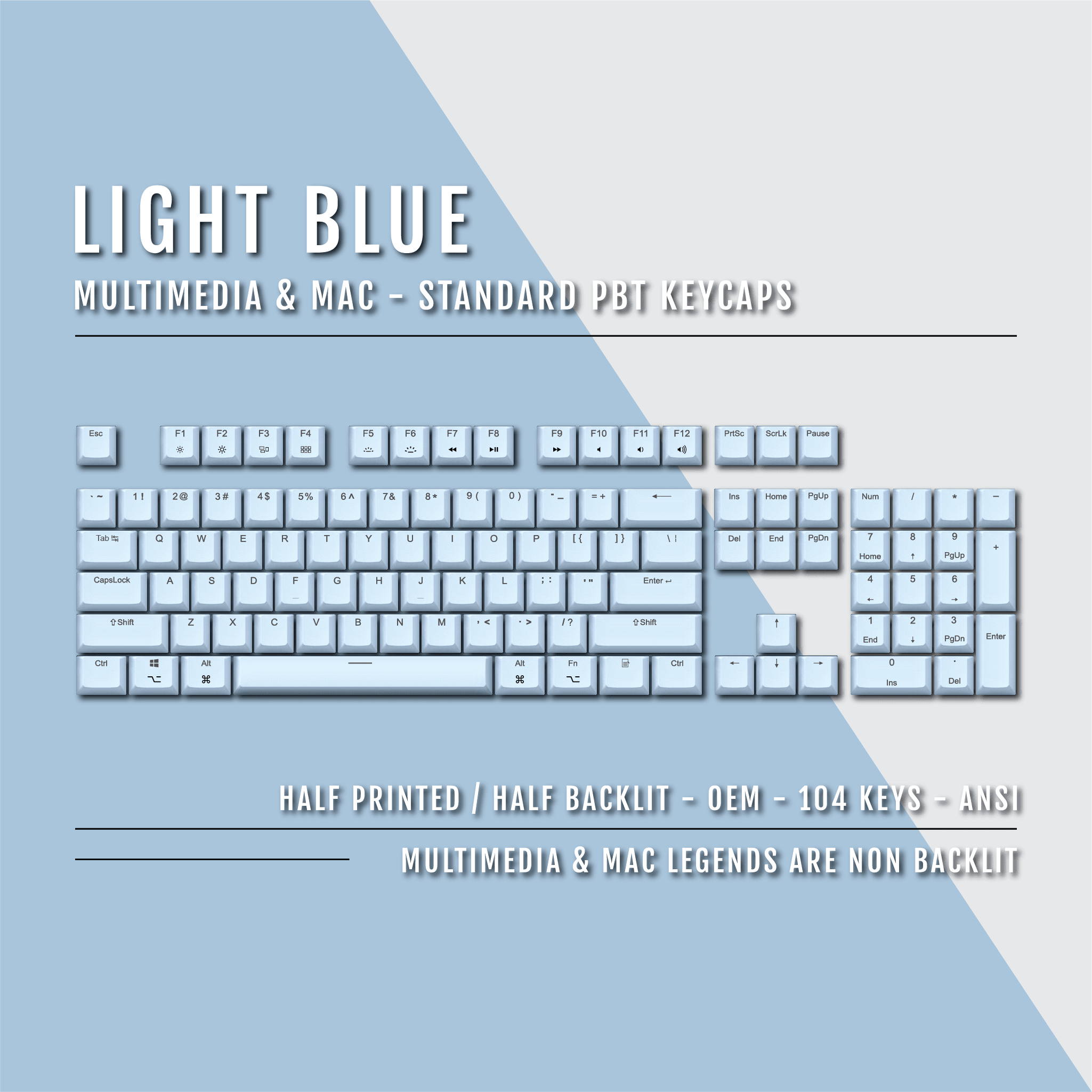 Light Blue Mac & Multimedia Dual Language PBT Keycaps – Krome Keycaps LTD