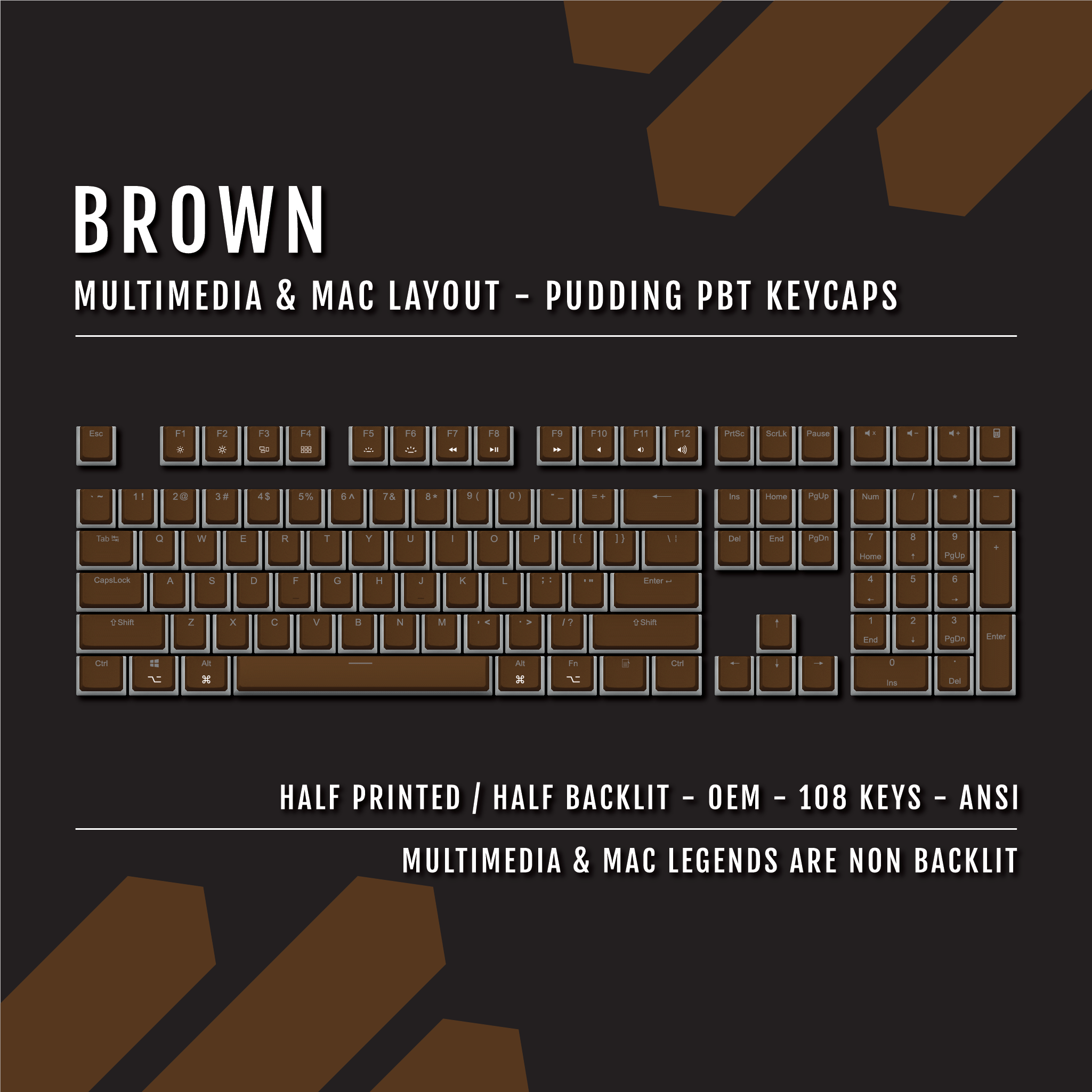 Brown Mac/Multimedia Dual Language PBT Pudding Keycaps – Krome Keycaps LTD