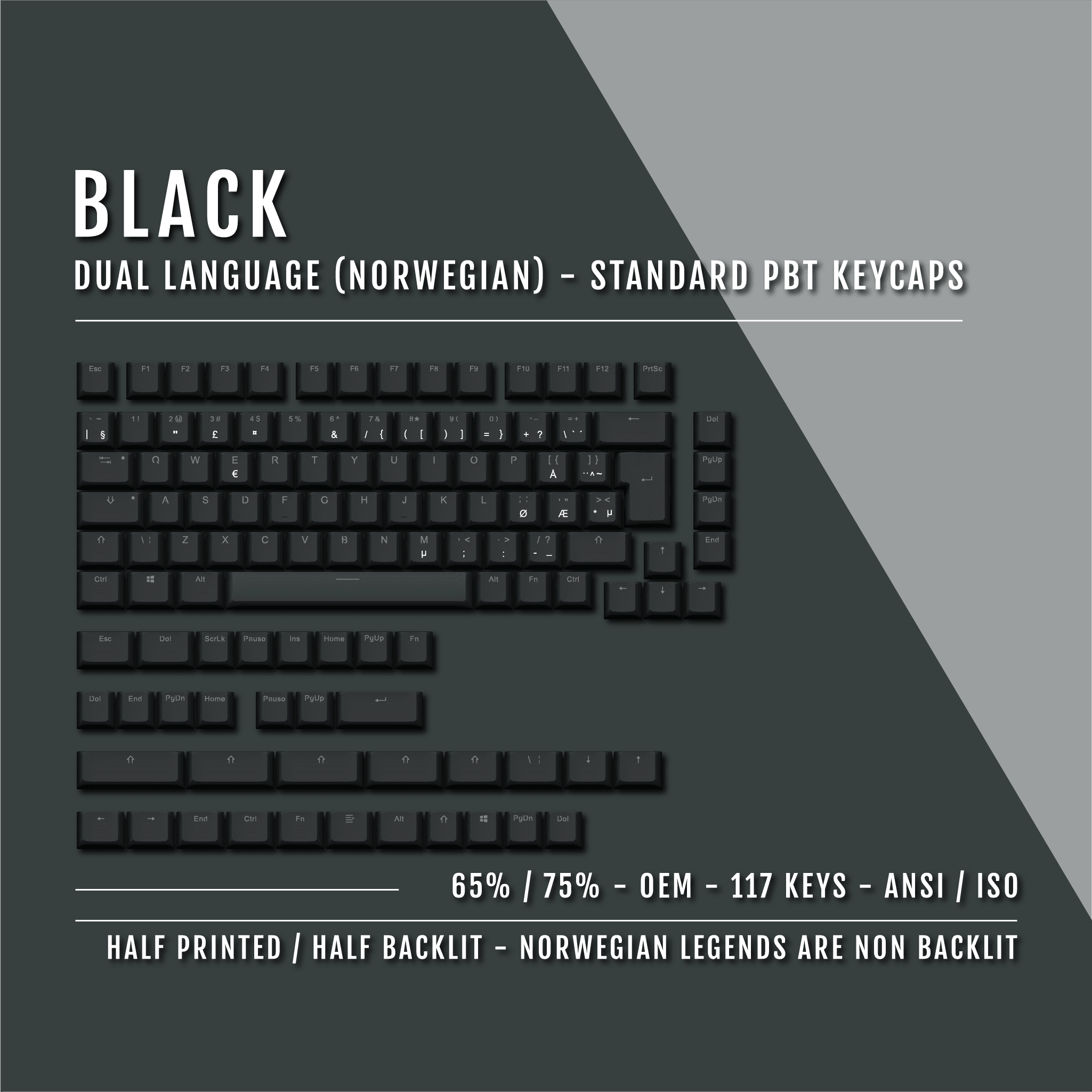 Black Norwegian (ISO-NO) Dual Language PBT Keycaps - 65/75% – Krome ...