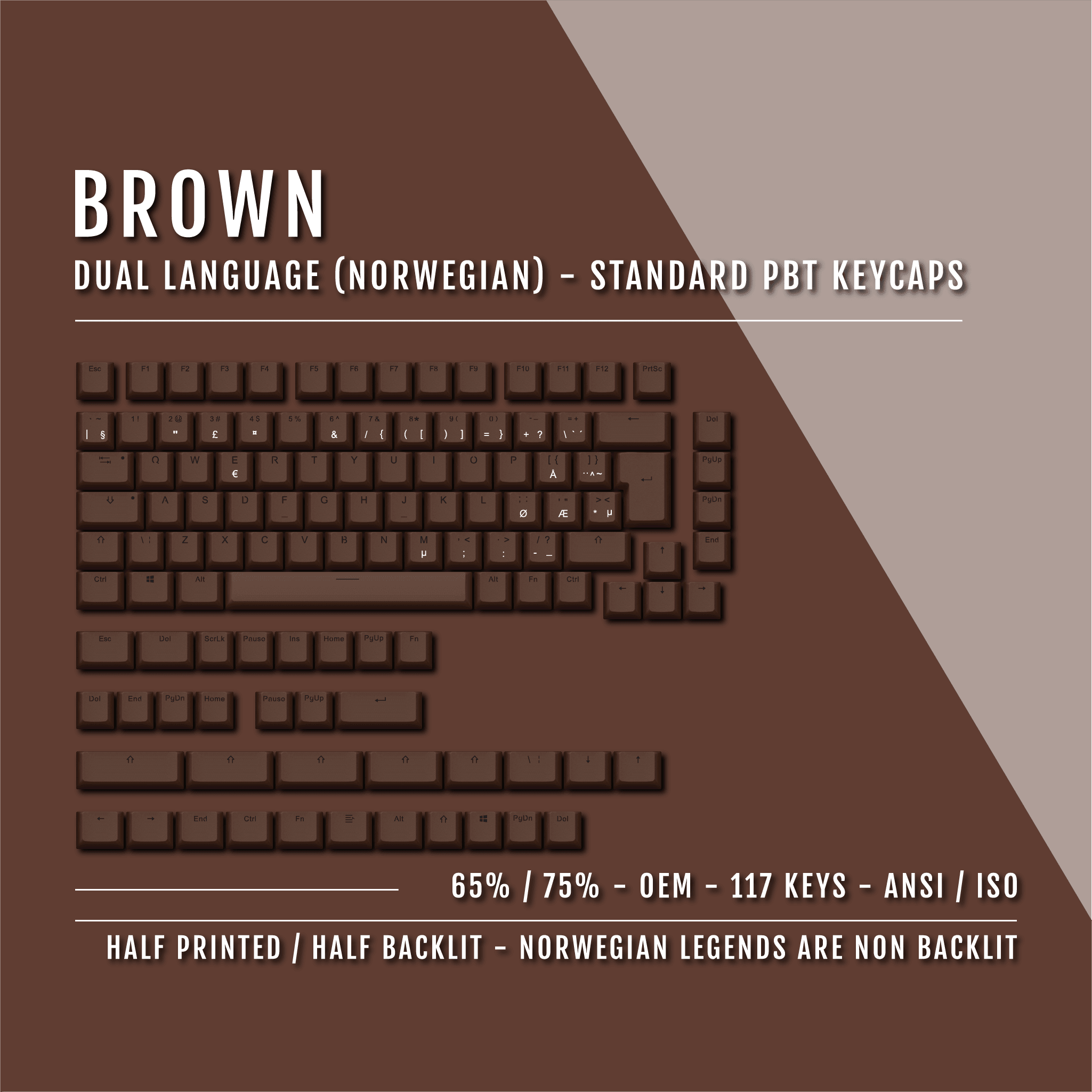 Brown Norwegian (ISO-NO) Dual Language PBT Keycaps - 65/75% – Krome ...