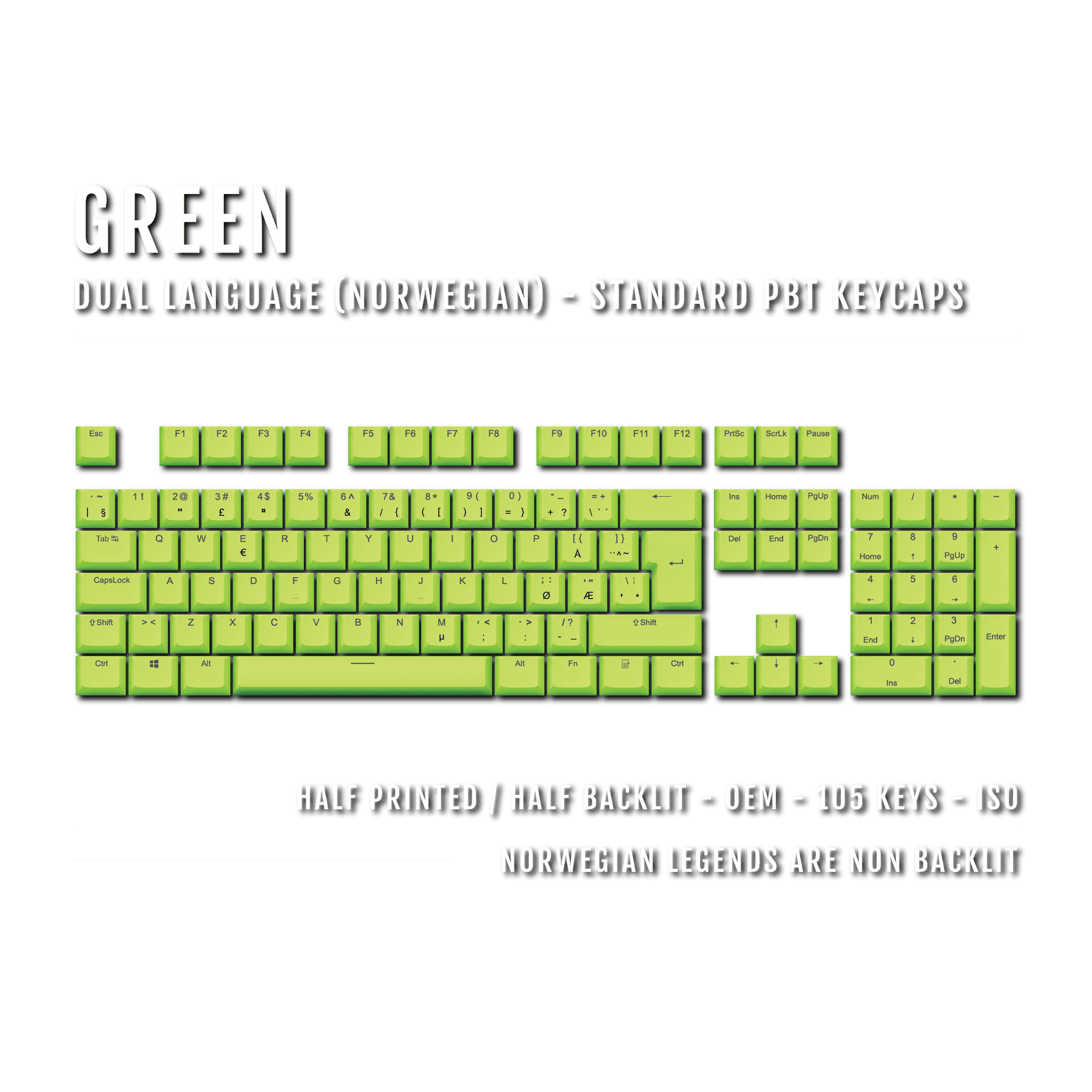 Green Norwegian (ISO-NO) Dual Language PBT Keycaps – Krome Keycaps LTD