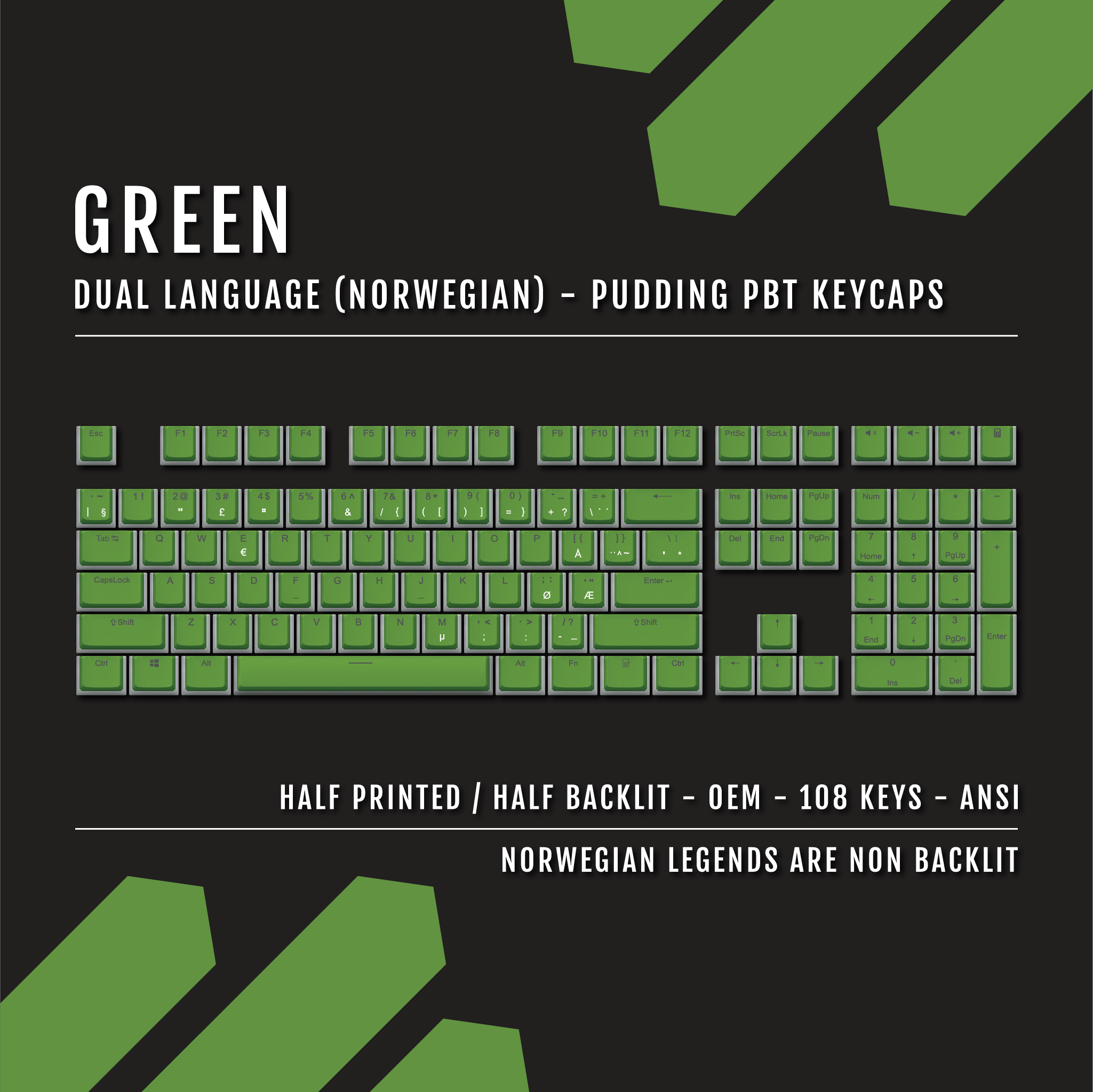 Green Norwegian Dual Language PBT Pudding Keycaps – Krome Keycaps LTD