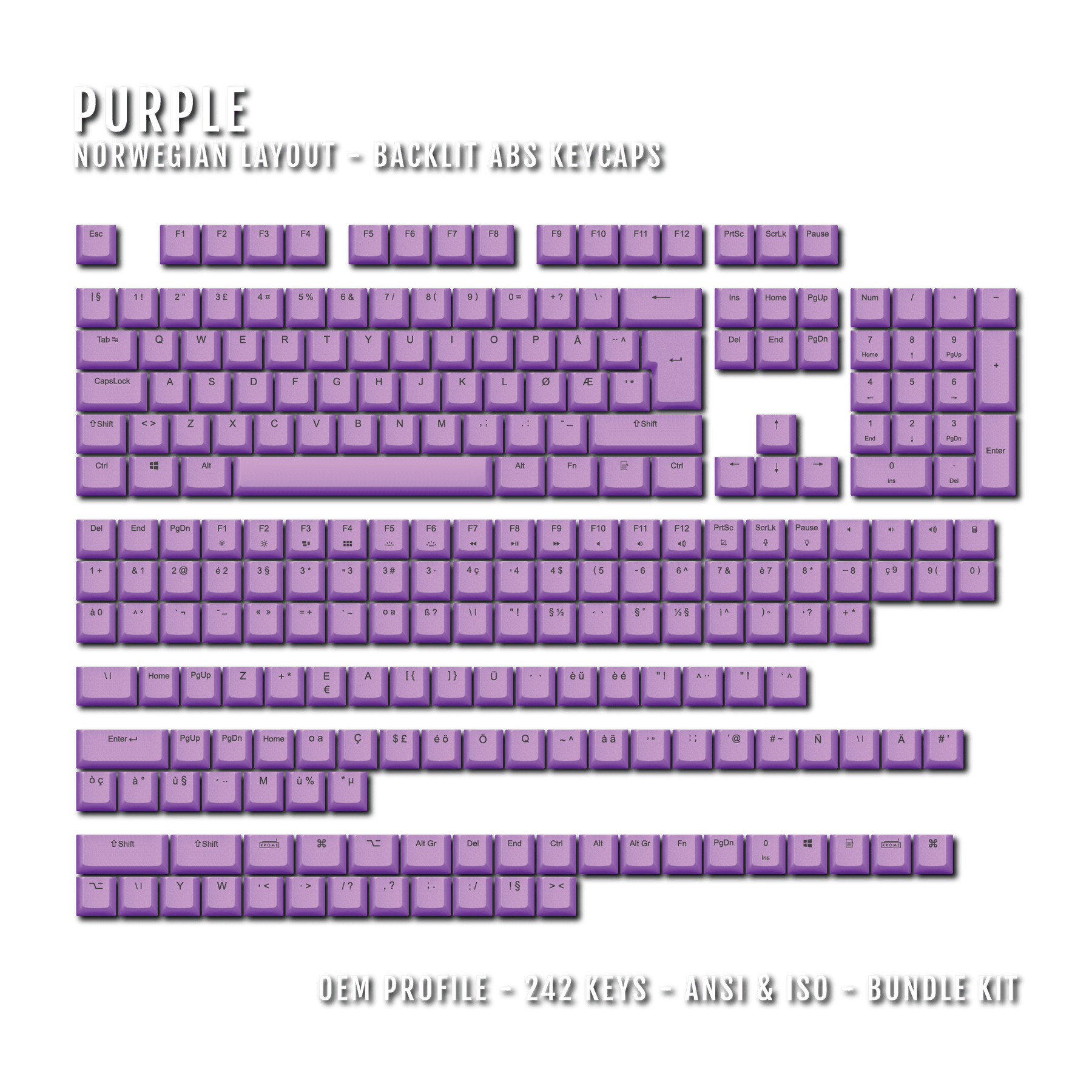 Purple Norwegian (ISO-NO) Backlit ABS Keycaps for Windows & Mac – Krome ...