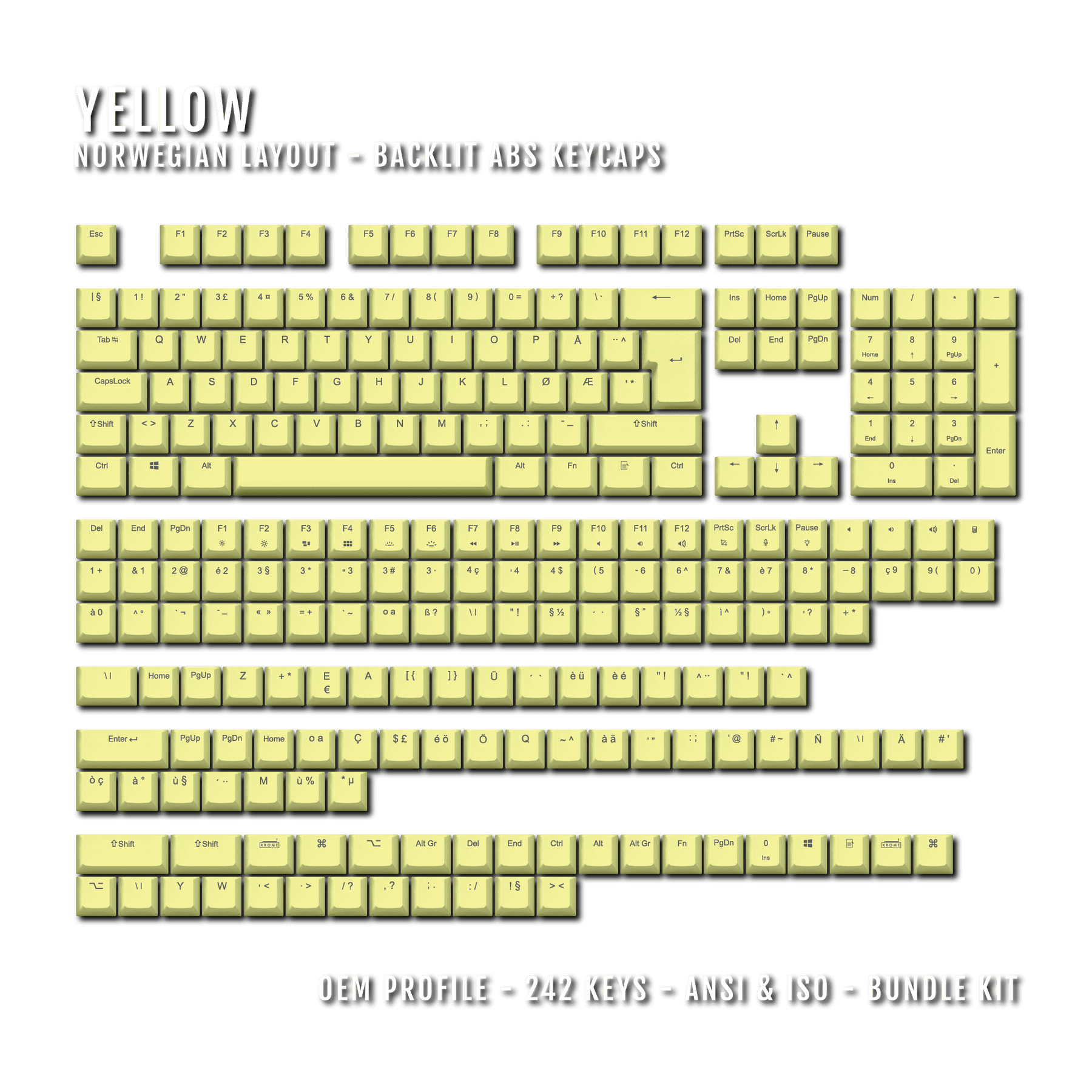 Yellow Norwegian (ISO-NO) Backlit ABS Keycaps for Windows & Mac – Krome ...