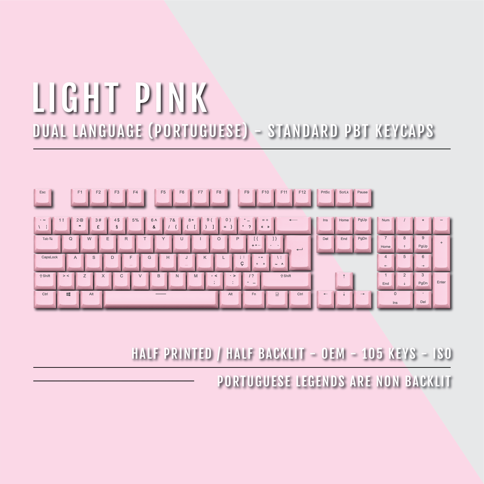 Light Pink Portuguese (ISO-PT) Dual Language PBT Keycaps – Krome ...