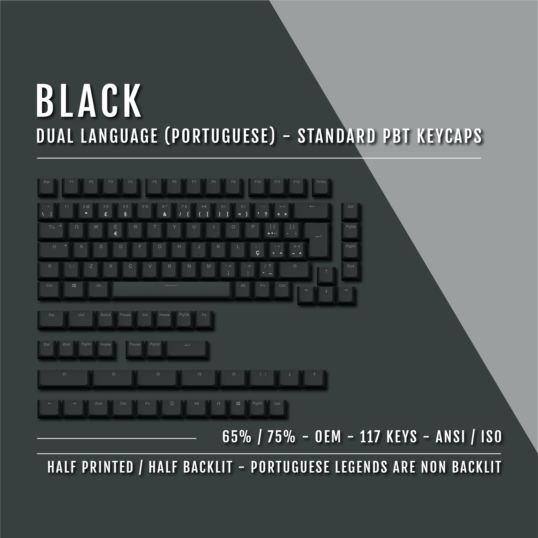 Black Portuguese (ISO-PT) Dual Language PBT Keycaps - 65/75% – Krome ...