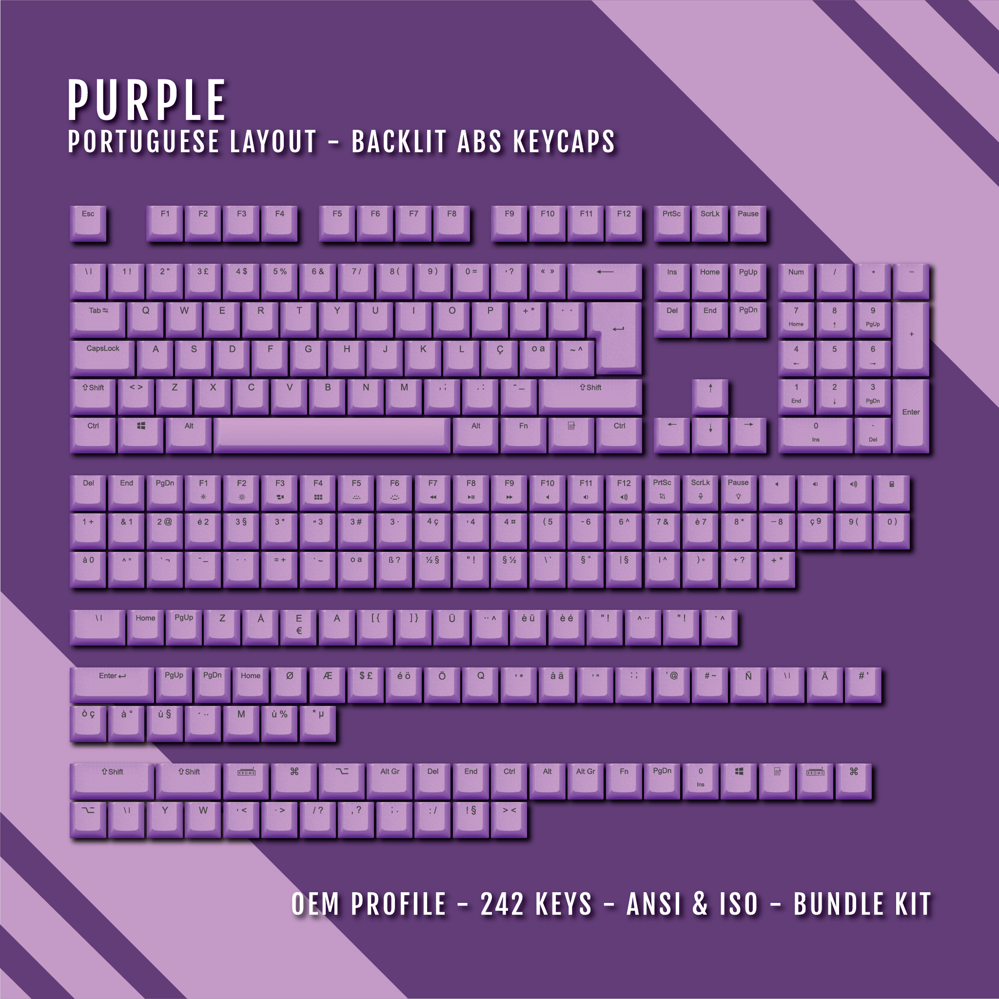 Purple Portuguese (ISO-PT) Backlit ABS Keycaps – Krome Keycaps LTD