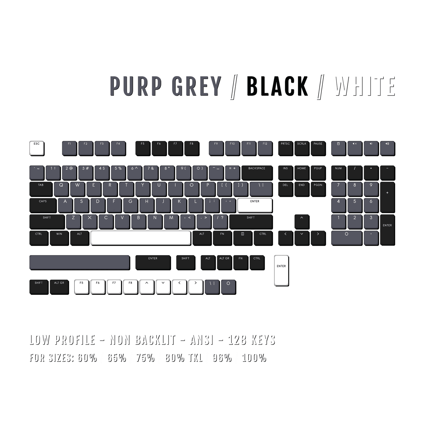 Purple Grey/Black/White Low Profile PBT Keycaps – Krome Keycaps LTD