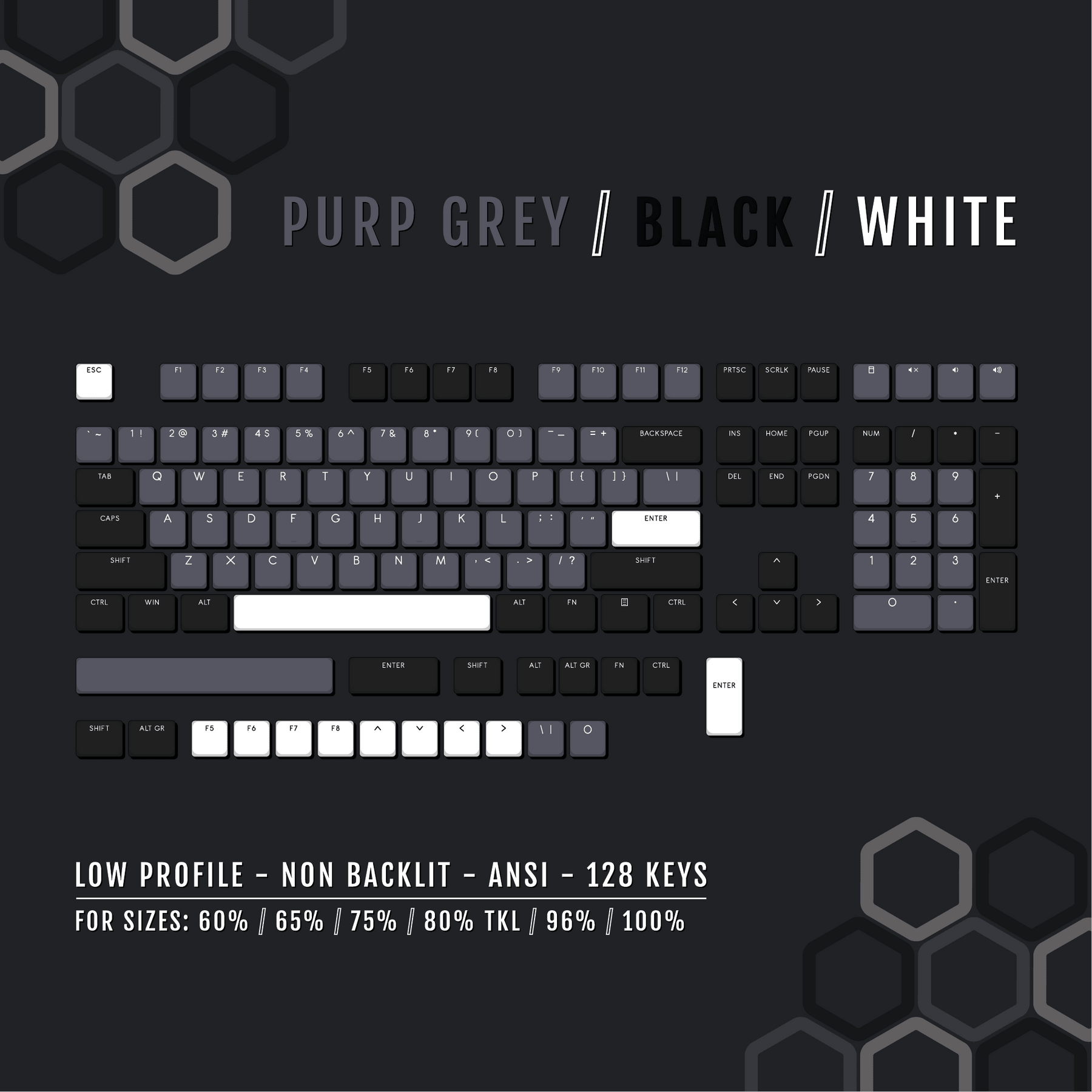 Purple Grey/Black/White Low Profile PBT Keycaps – Krome Keycaps LTD