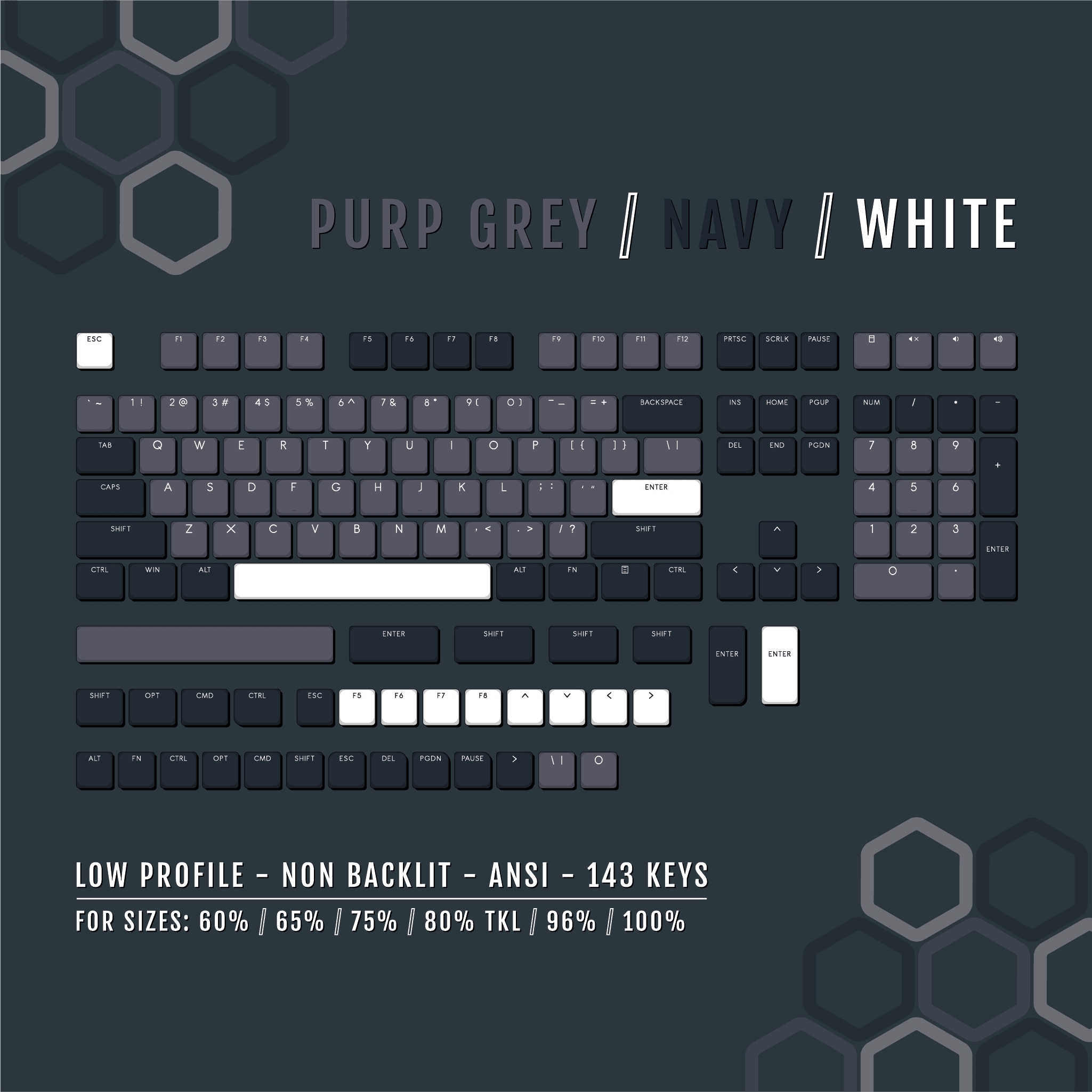Purple Grey/Navy/White Low Profile PBT Keycaps – Krome Keycaps LTD