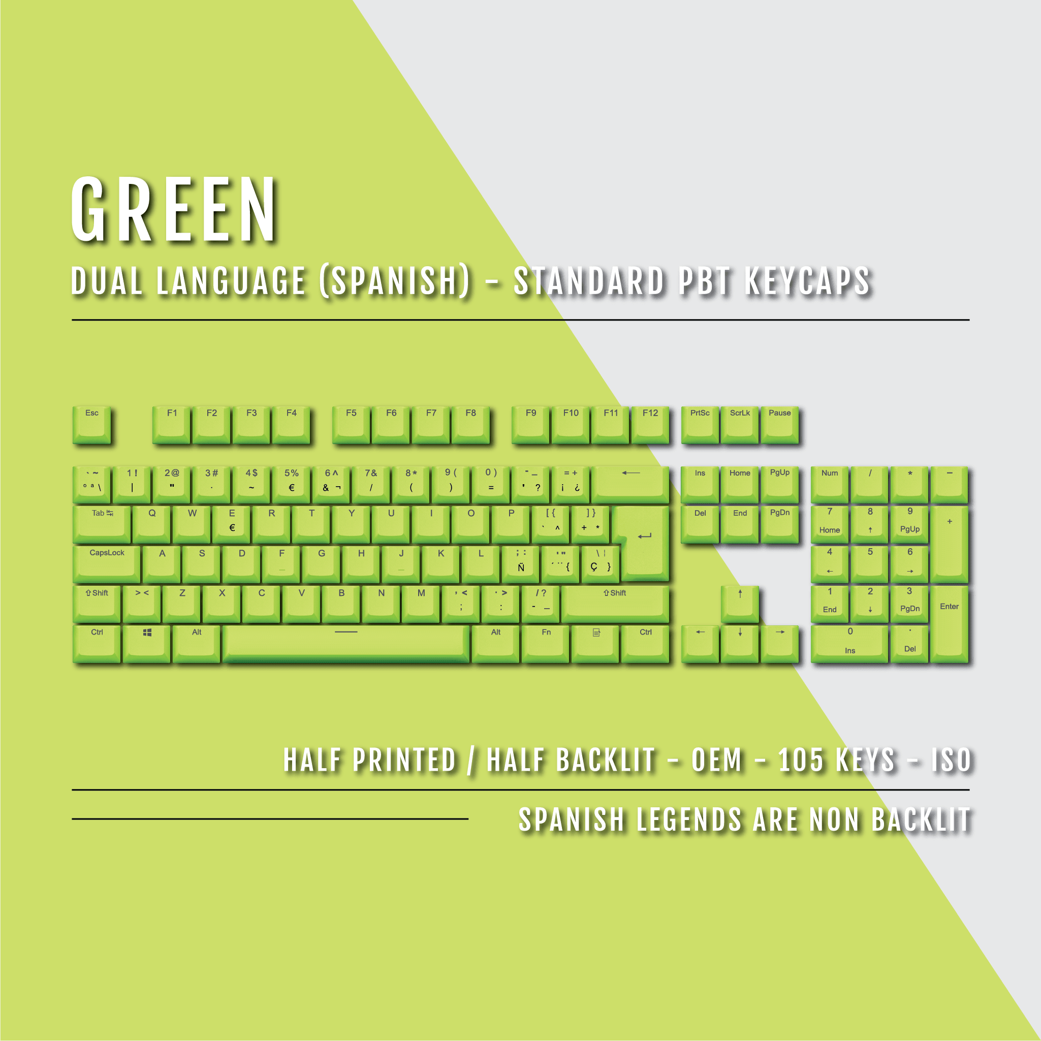 Green Spanish (ISO-ES) Dual Language PBT Keycaps – Krome Keycaps LTD
