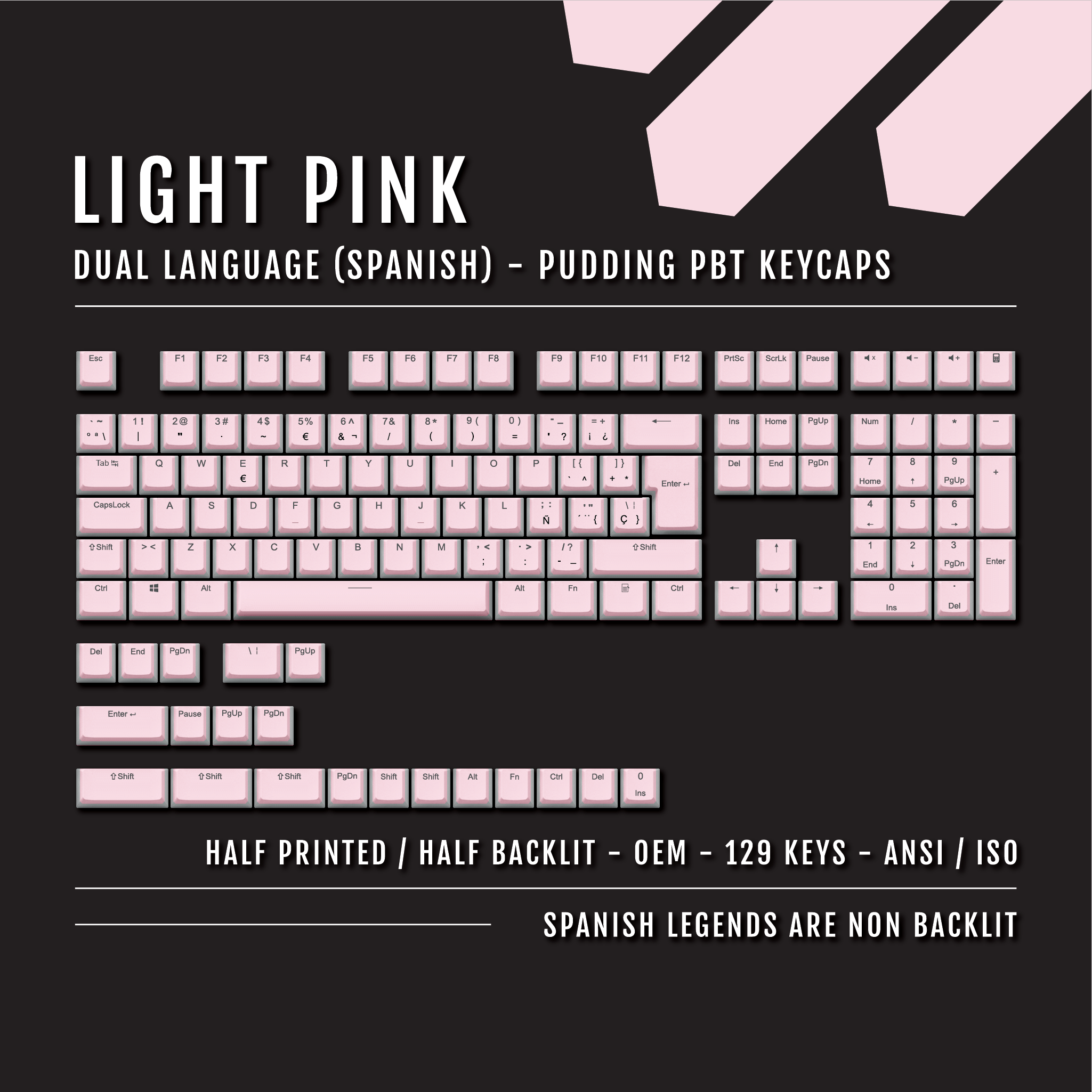 Light Pink Spanish (ISO-ES) Dual Language PBT Pudding Keycaps – Krome ...