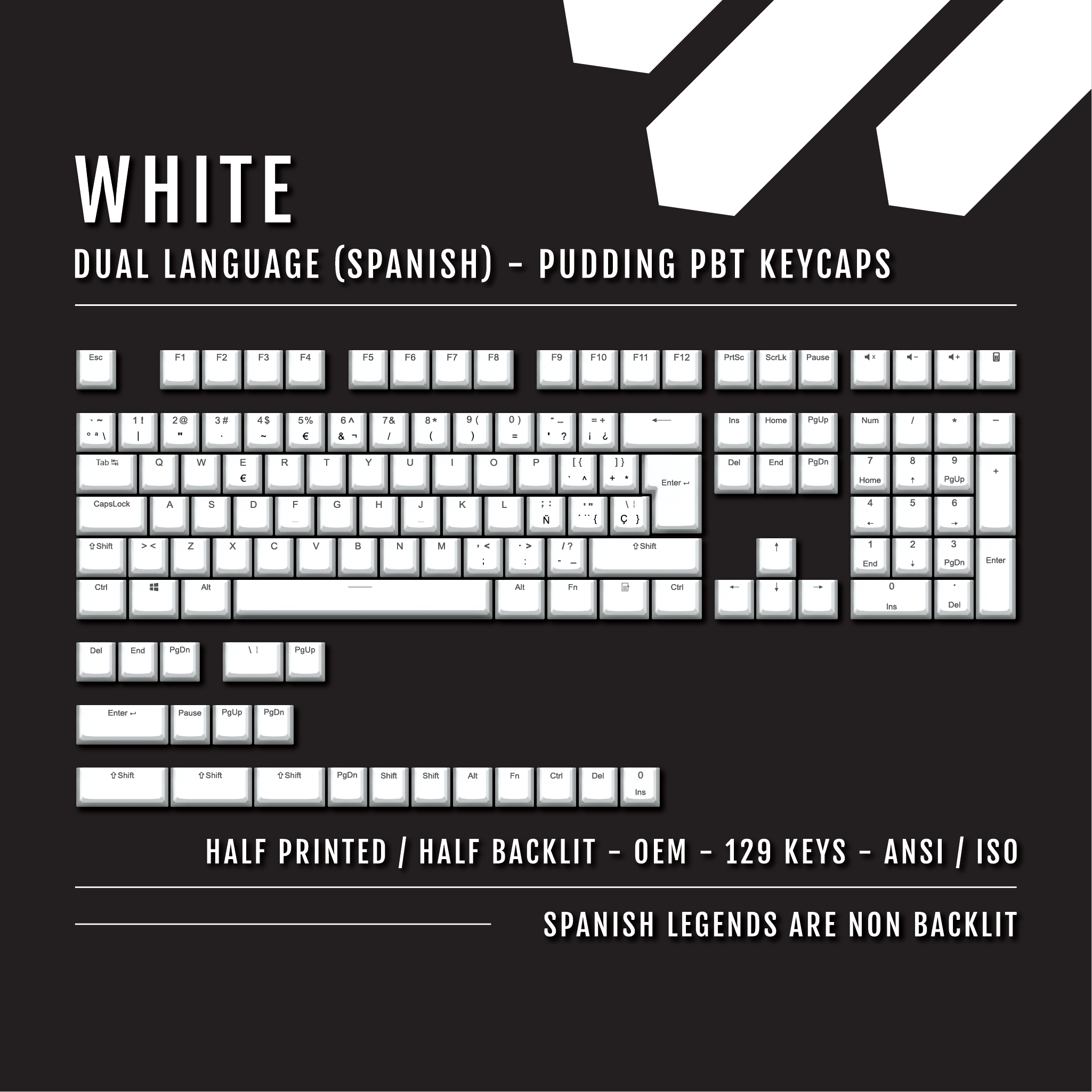 White Spanish (ISO-ES) Dual Language PBT Pudding Keycaps – Krome ...