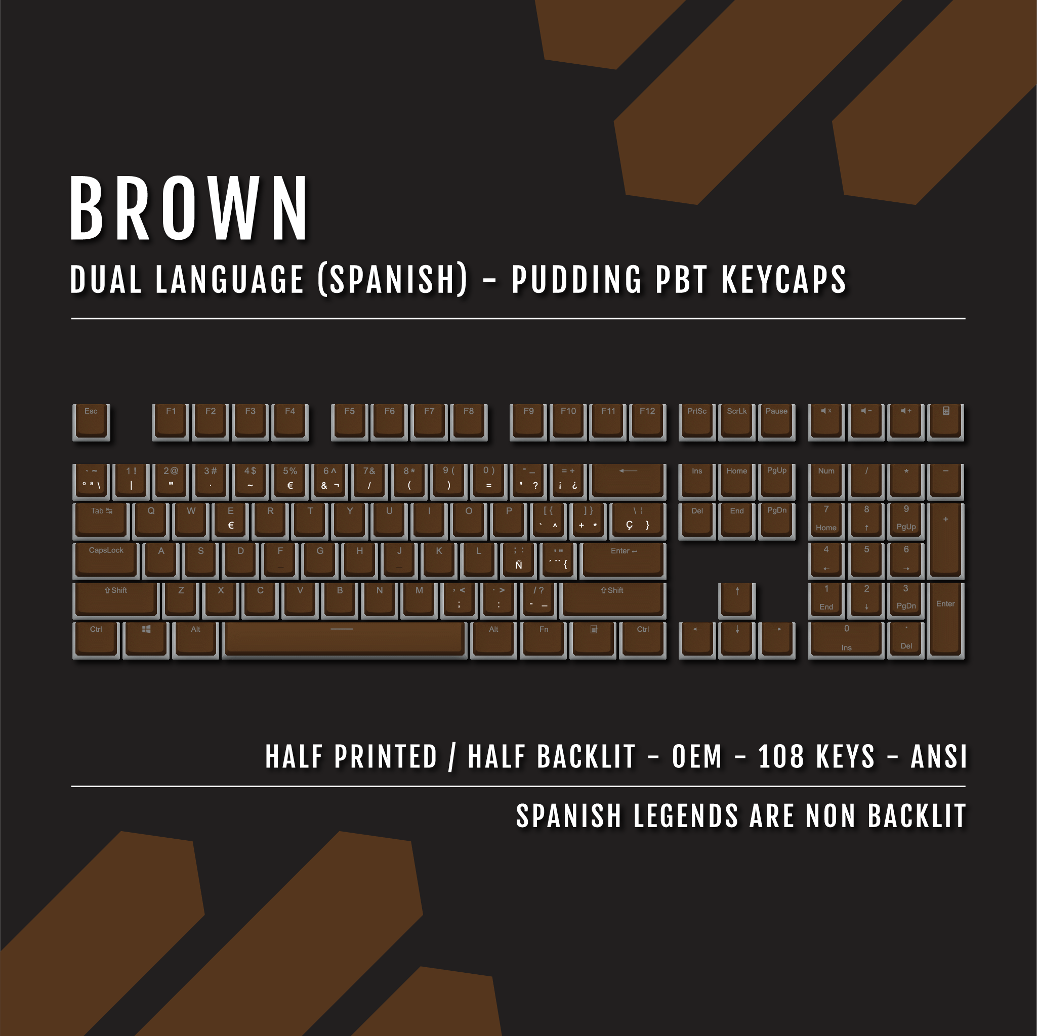 Brown Spanish Dual Language PBT Pudding Keycaps – Krome Keycaps LTD