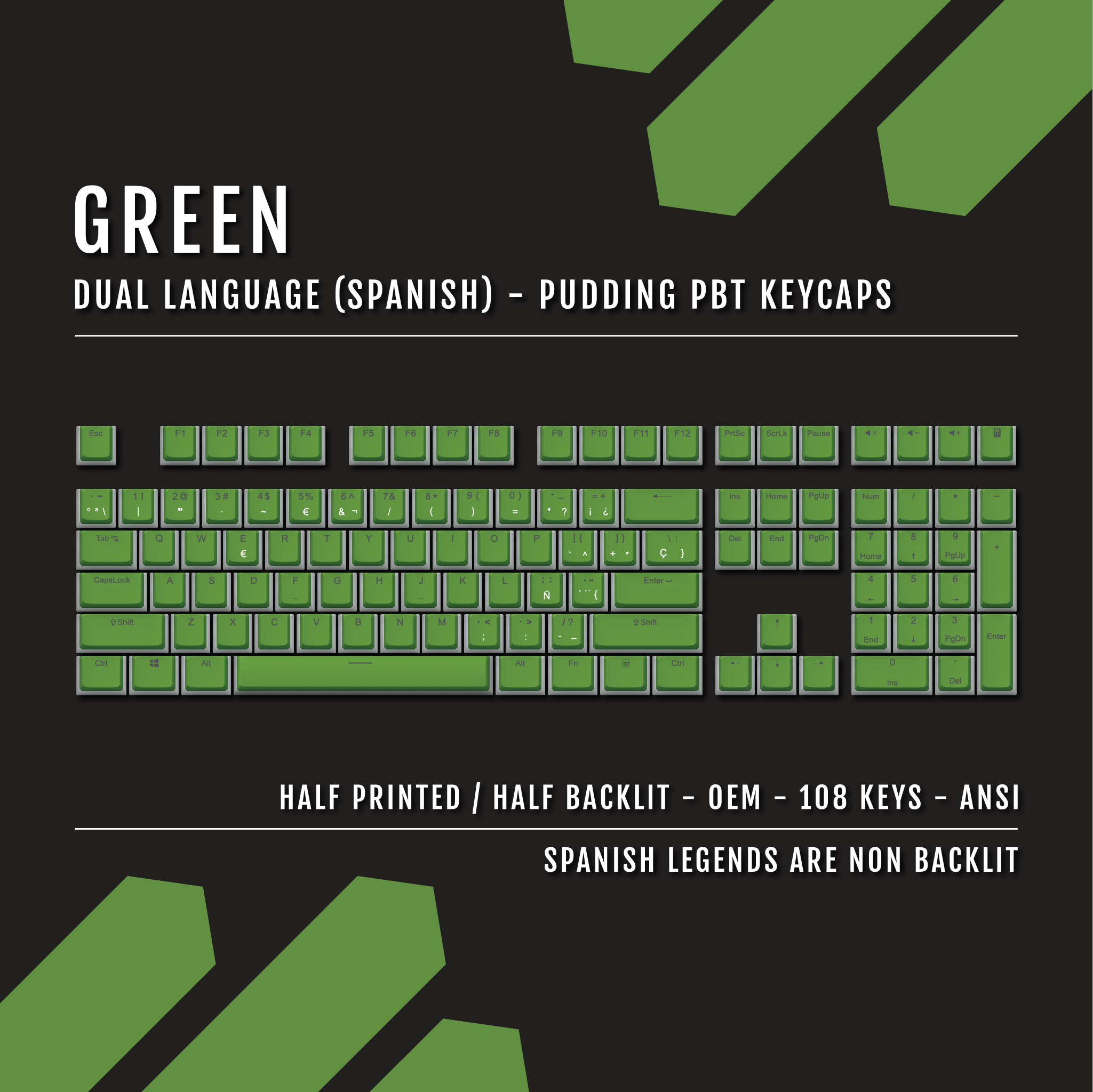 Green Spanish Dual Language PBT Pudding Keycaps – Krome Keycaps LTD