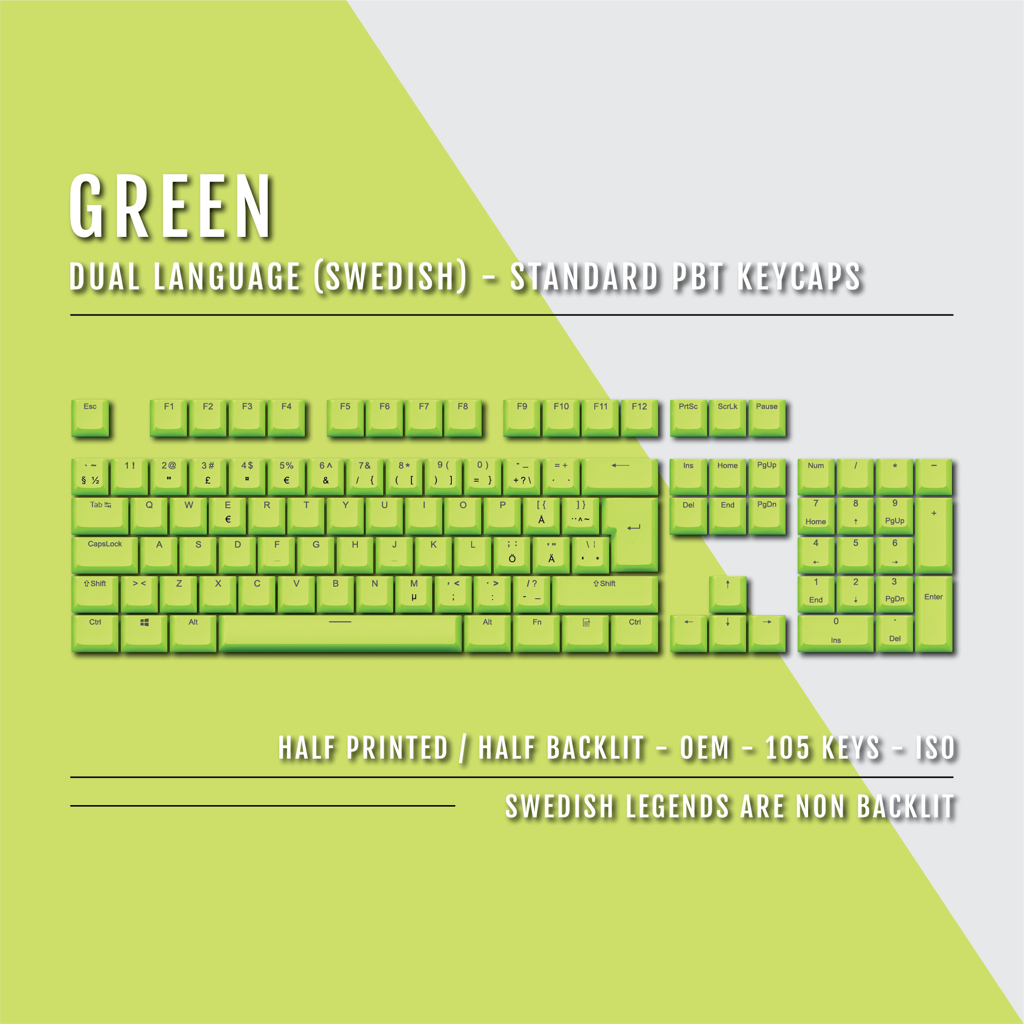Green Swedish (ISO-SE) Dual Language PBT Keycaps – Krome Keycaps LTD