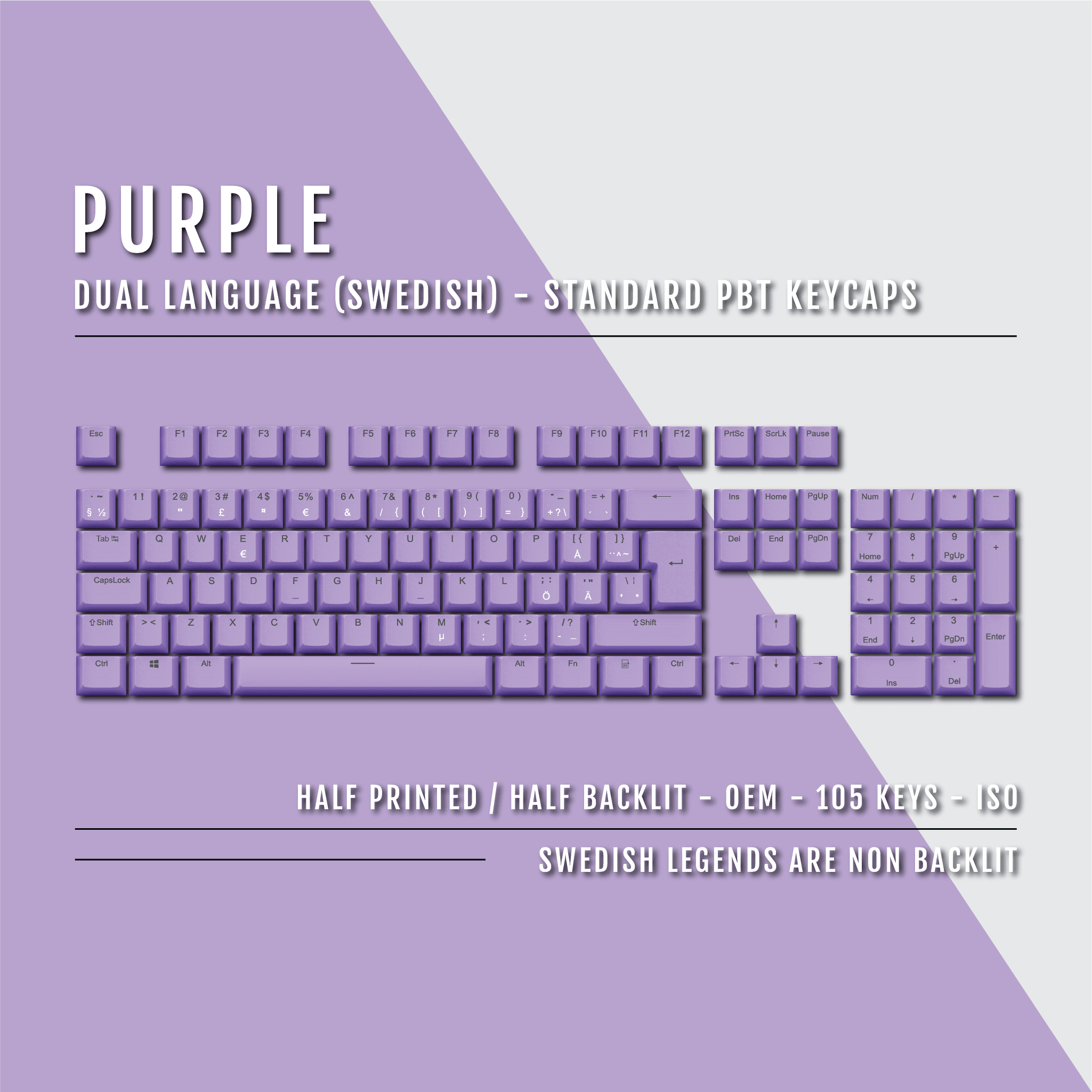 Purple Swedish (ISO-SE) Dual Language PBT Keycaps – Krome Keycaps LTD