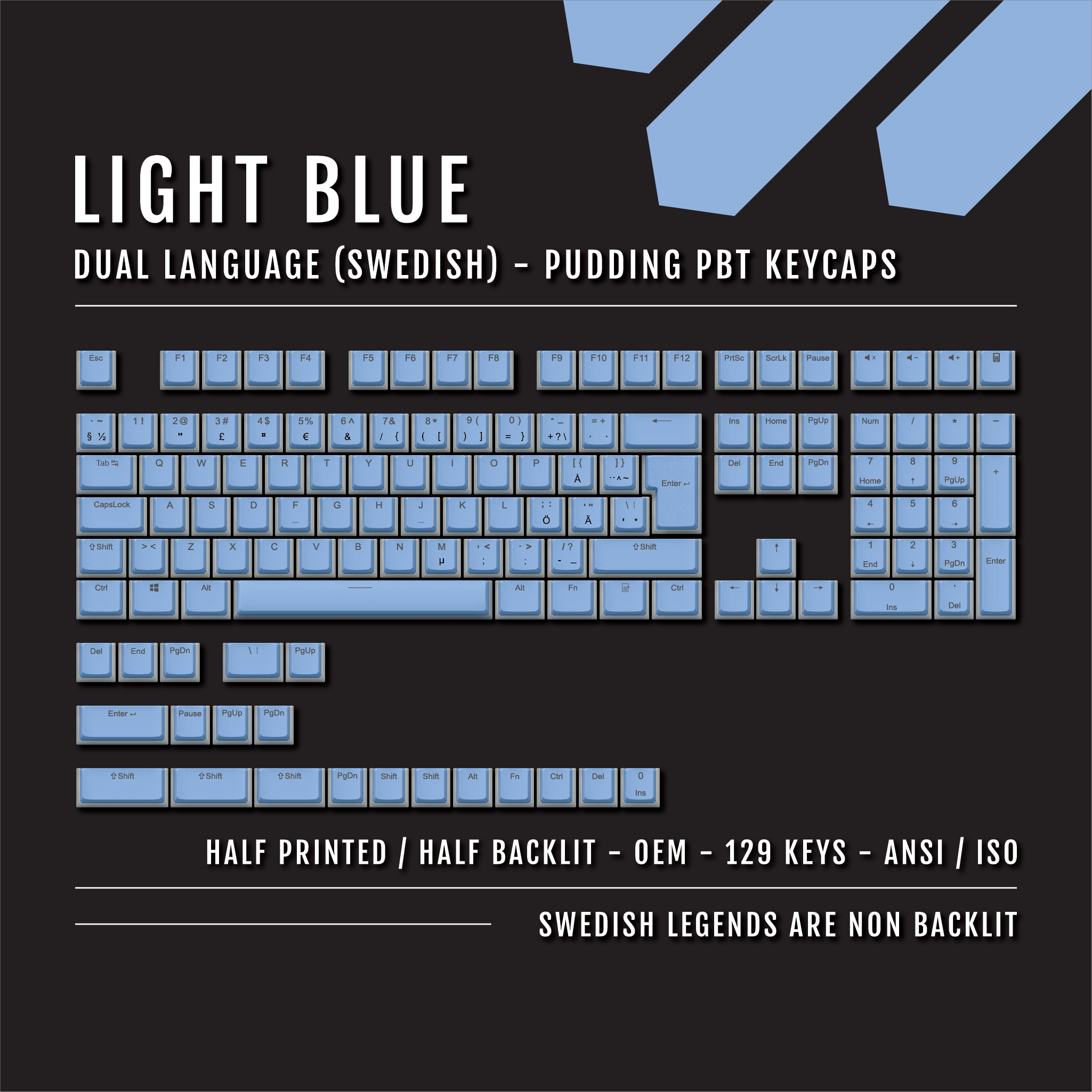 Light Blue Swedish (ISO-SE) Dual Language PBT Pudding Keycaps – Krome ...